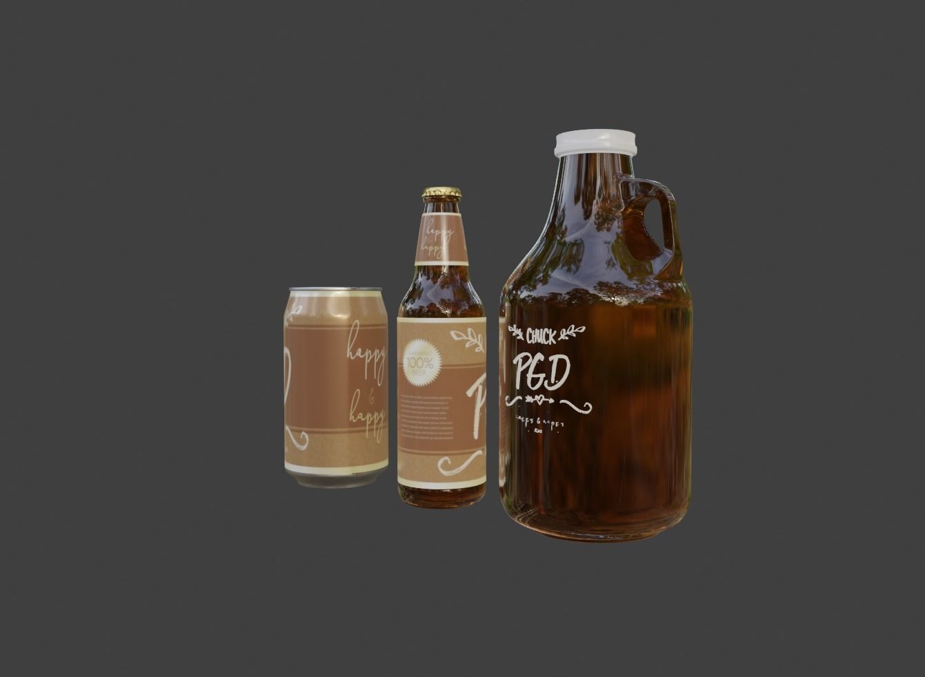 Craft Beer Combo Pack Featuring Beer Bottle Growler and Can 3D model ...