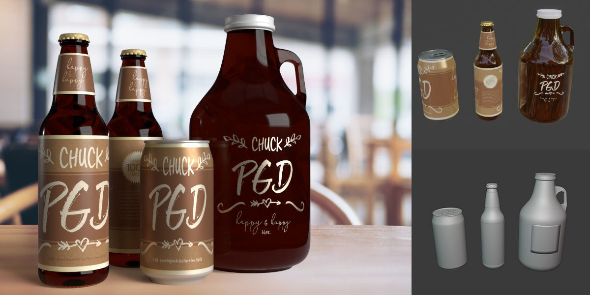 Craft Beer Combo Pack Featuring Beer Bottle Growler and Can 3D model ...