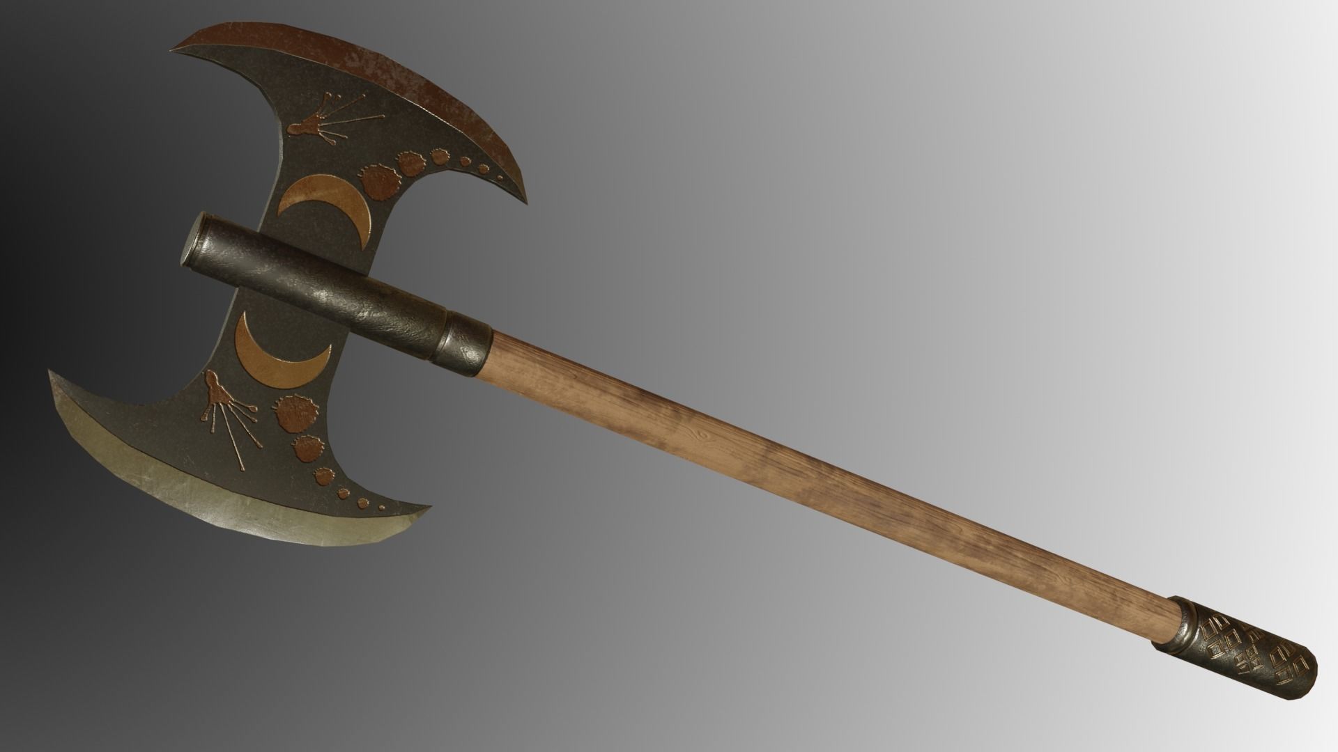 Two-handed axe free VR / AR / low-poly 3D model OBJ FBX BLEND