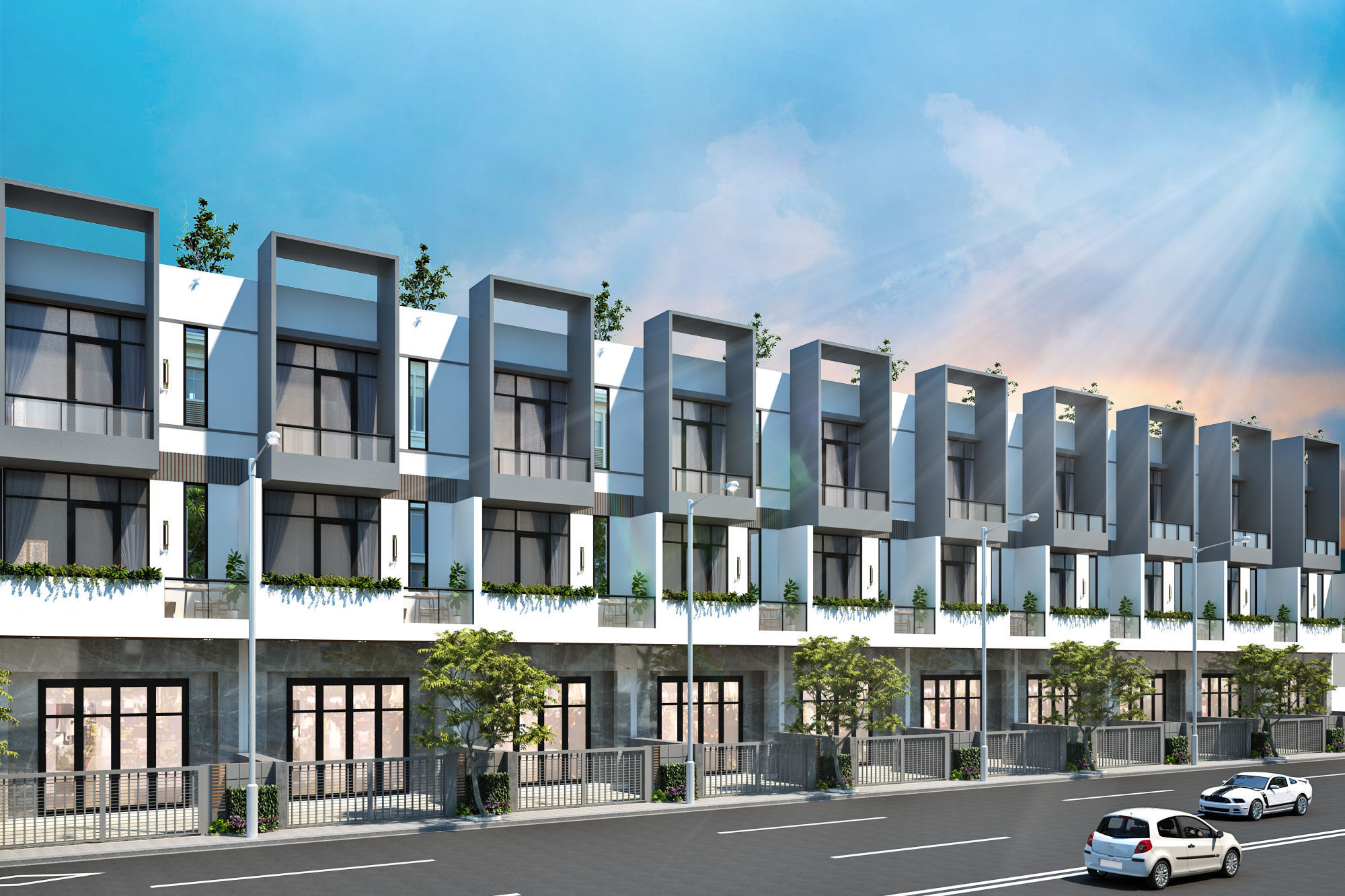 3D model Modern shophouse with landscape rendering by v-ray VR / AR ...