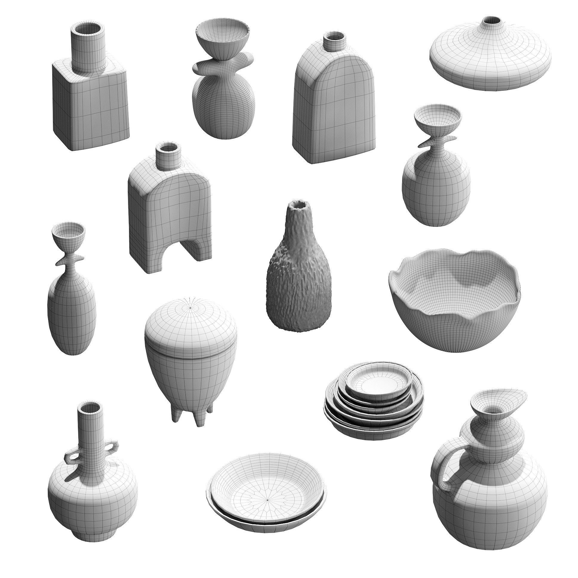 Pottery set v2 - 14 models 3D model | CGTrader