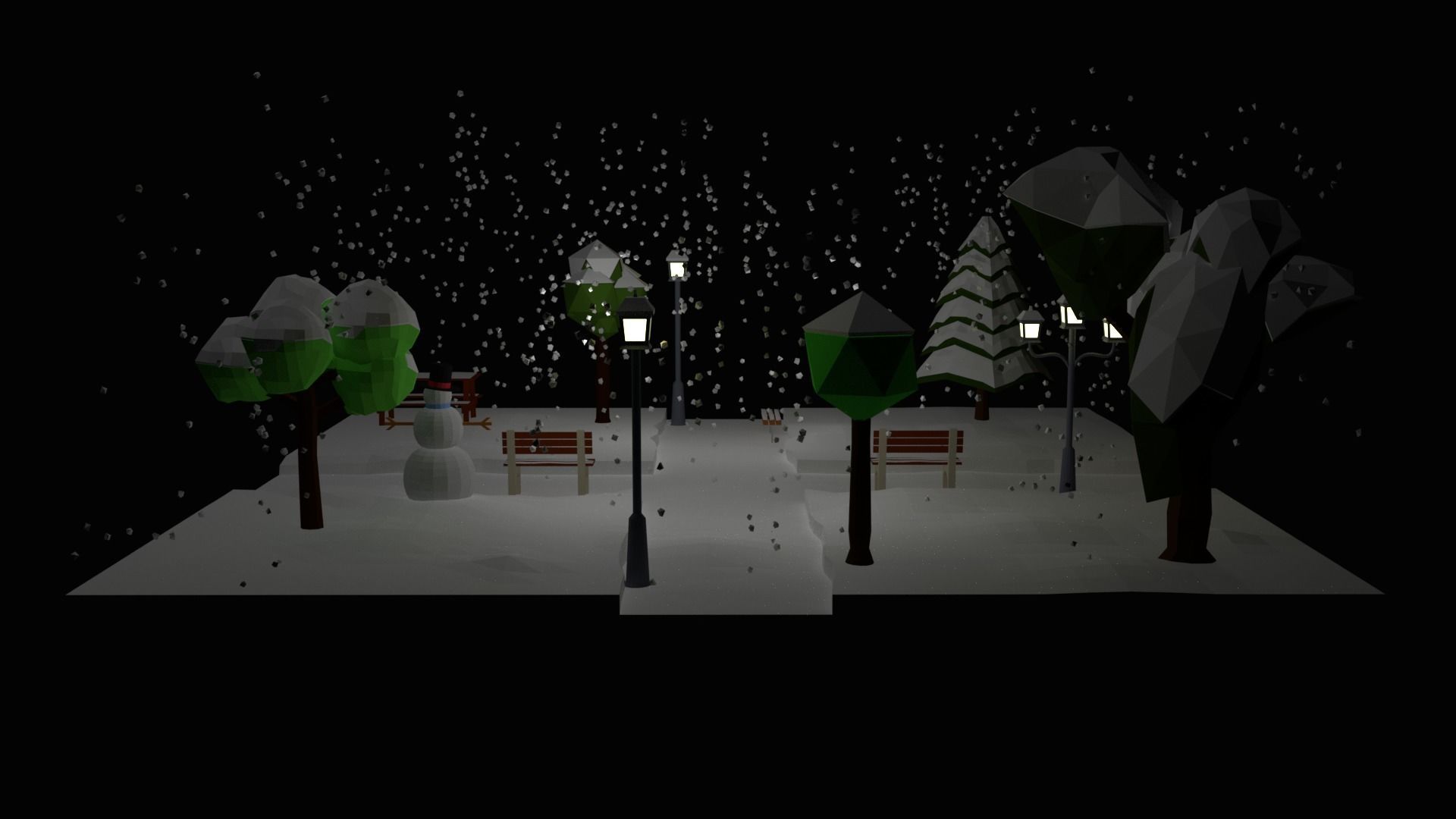 3D model Low Poly Cartoon Winter Park at Night VR / AR / low-poly ...