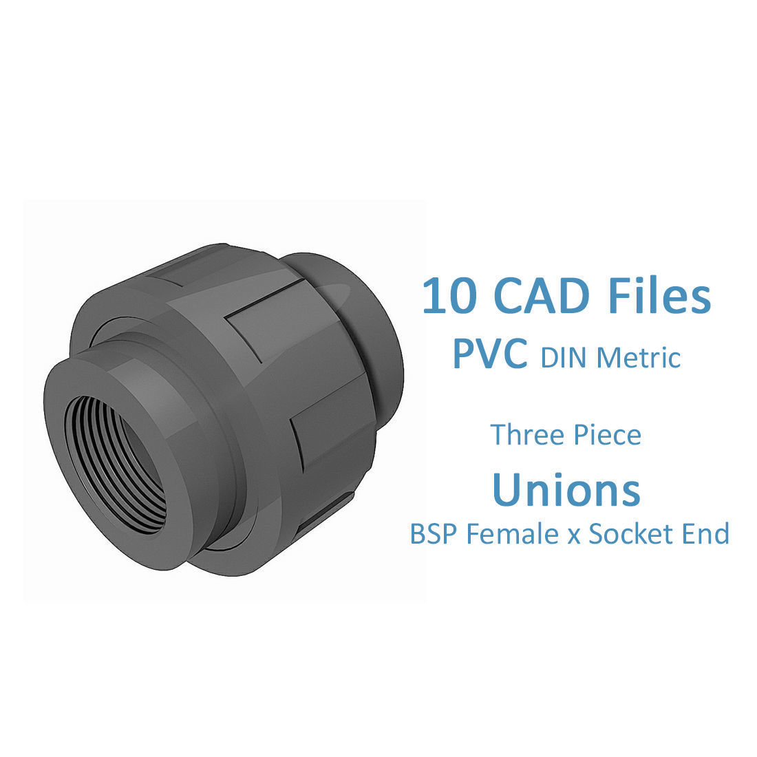 PVC Three Piece Unions - BSP Female x Socket End - free 3D model | CGTrader