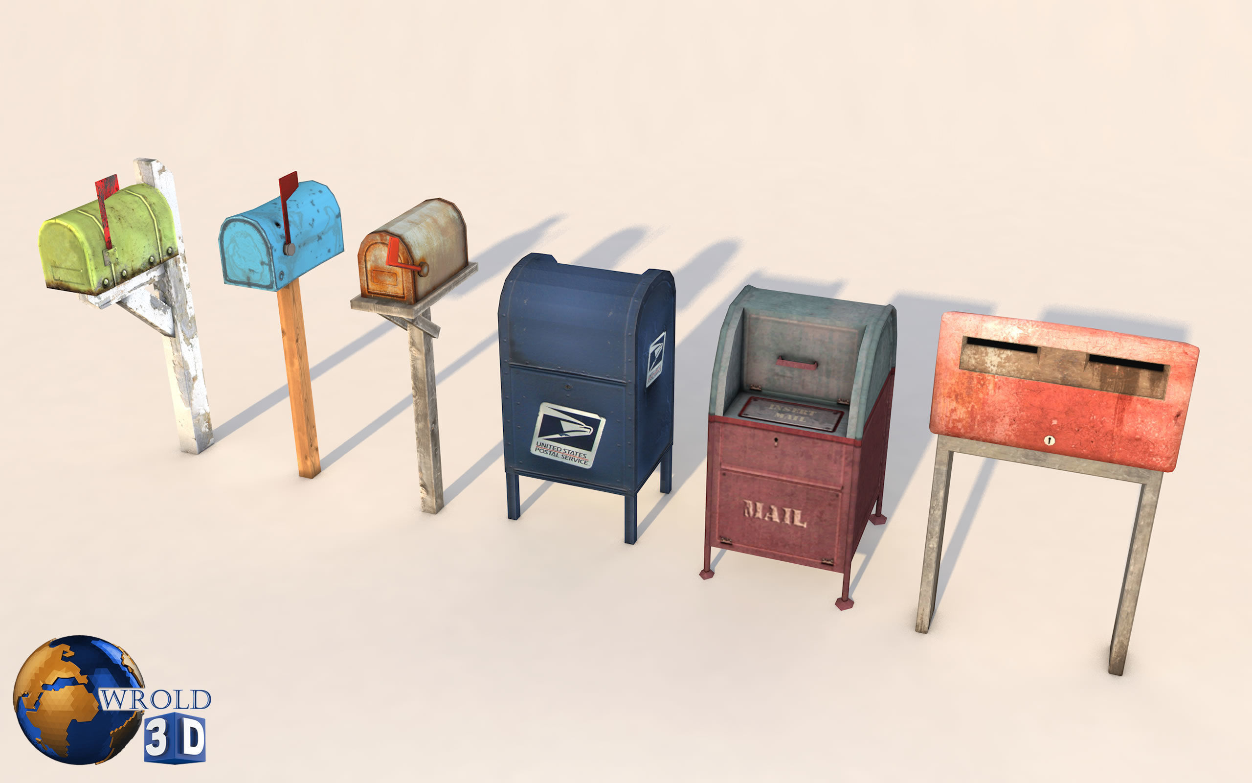 3D model Realistic Mailbox collection pack lowpoly 3d model VR / AR ...