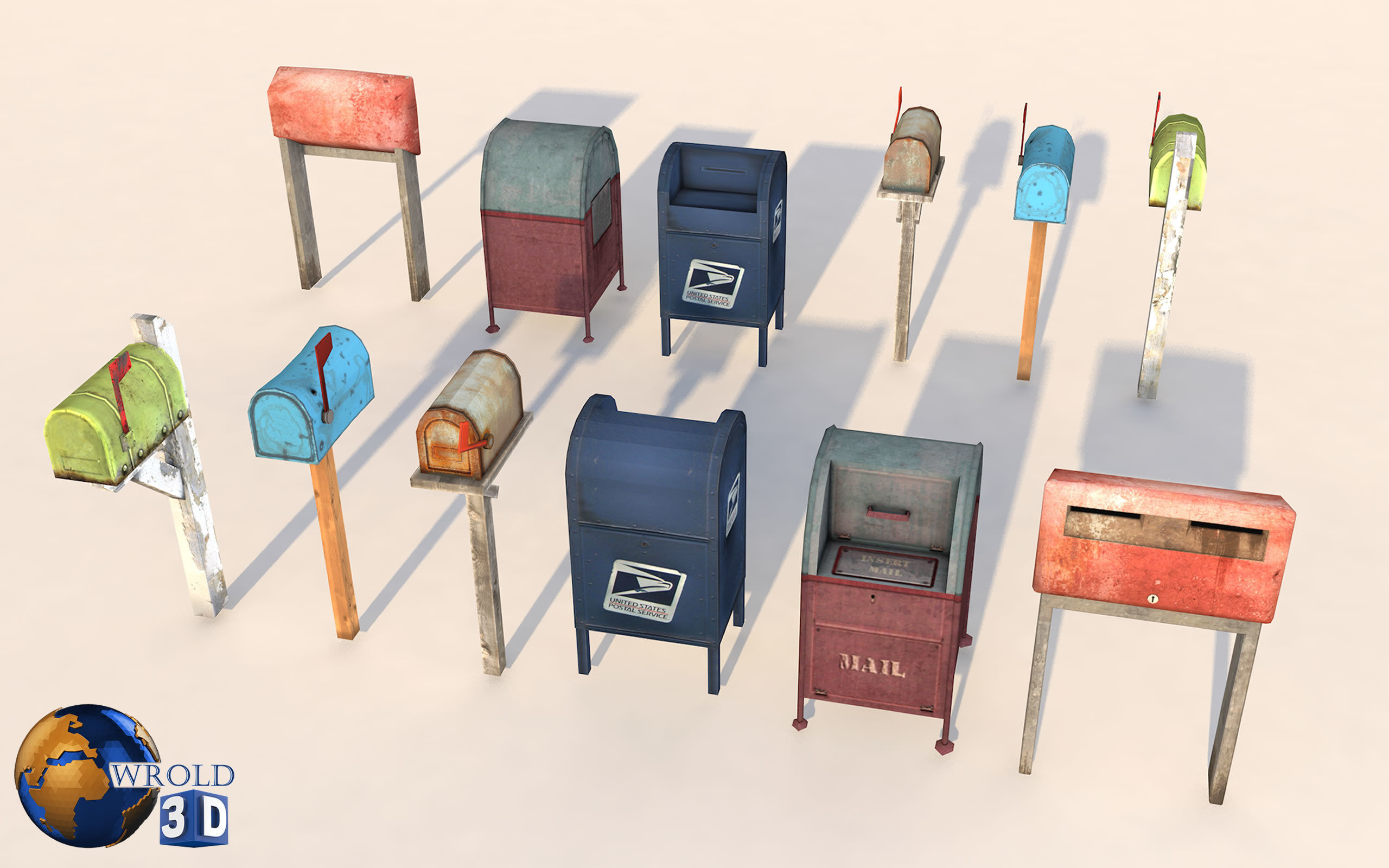 3D model Realistic Mailbox collection pack lowpoly 3d model VR / AR ...
