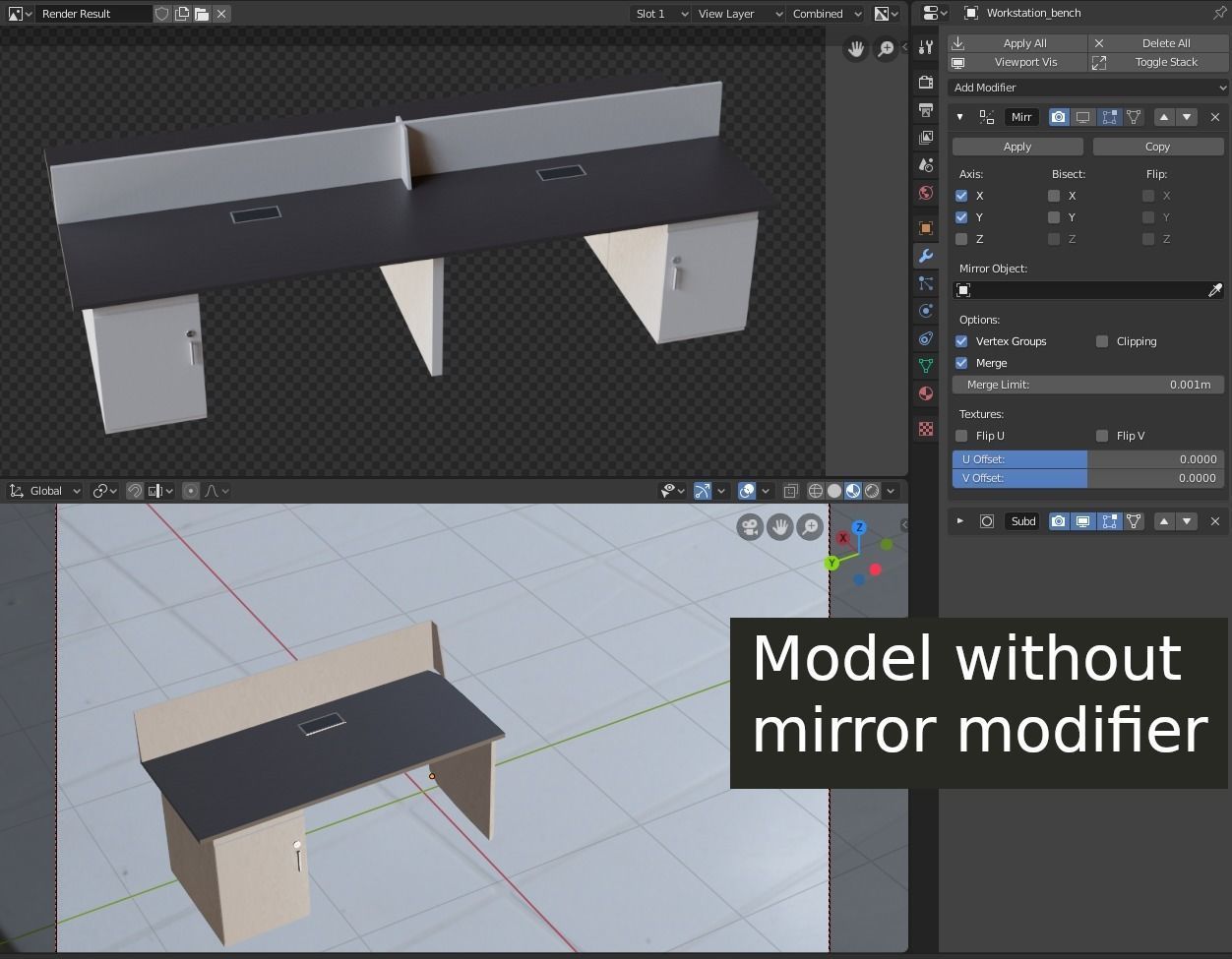 3D model Office Workstation Bench VR / AR / low-poly | CGTrader