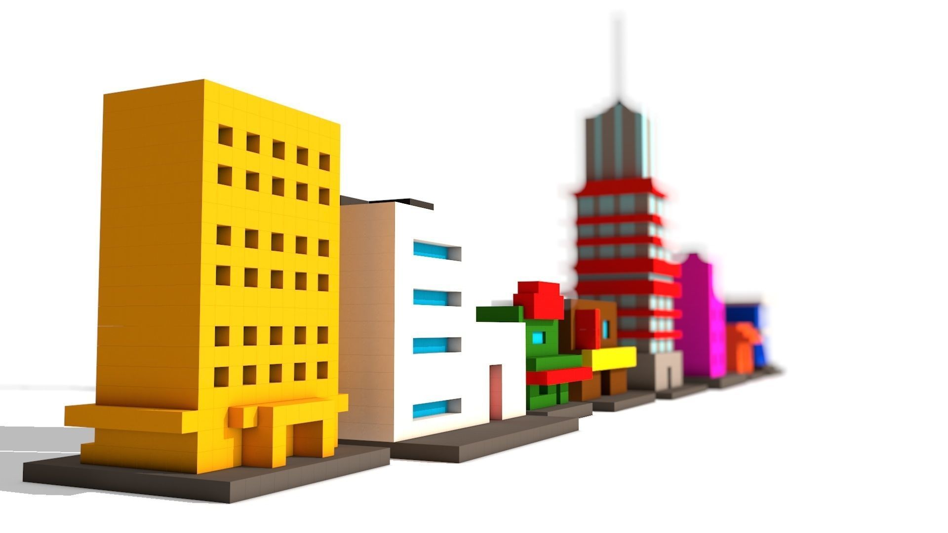 Voxel Buildings 3D model | CGTrader