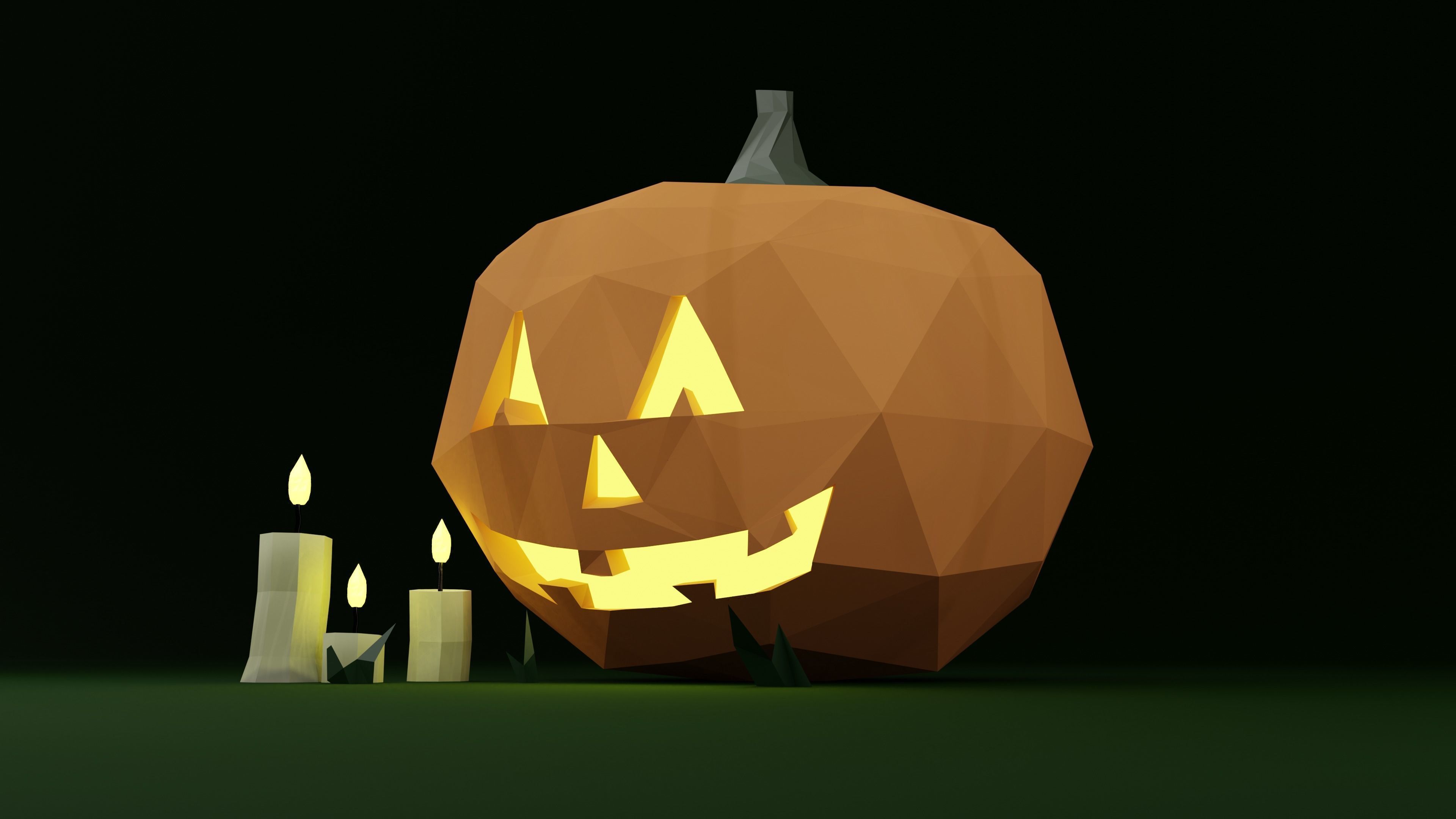 Pumpkin Low Poly polygonal with candle free VR / AR / low-poly 3D model ...