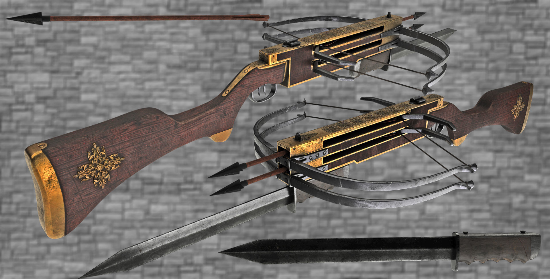 3D model Double shot Crossbow VR / AR / low-poly | CGTrader