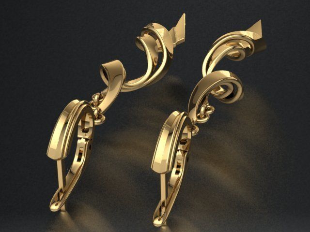 print model earring pair of gold - plated earrings 3D model 3D ...