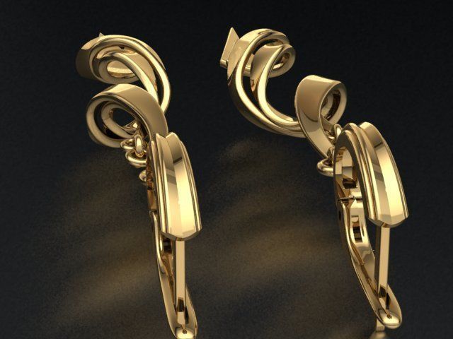 print model earring pair of gold - plated earrings 3D model 3D ...