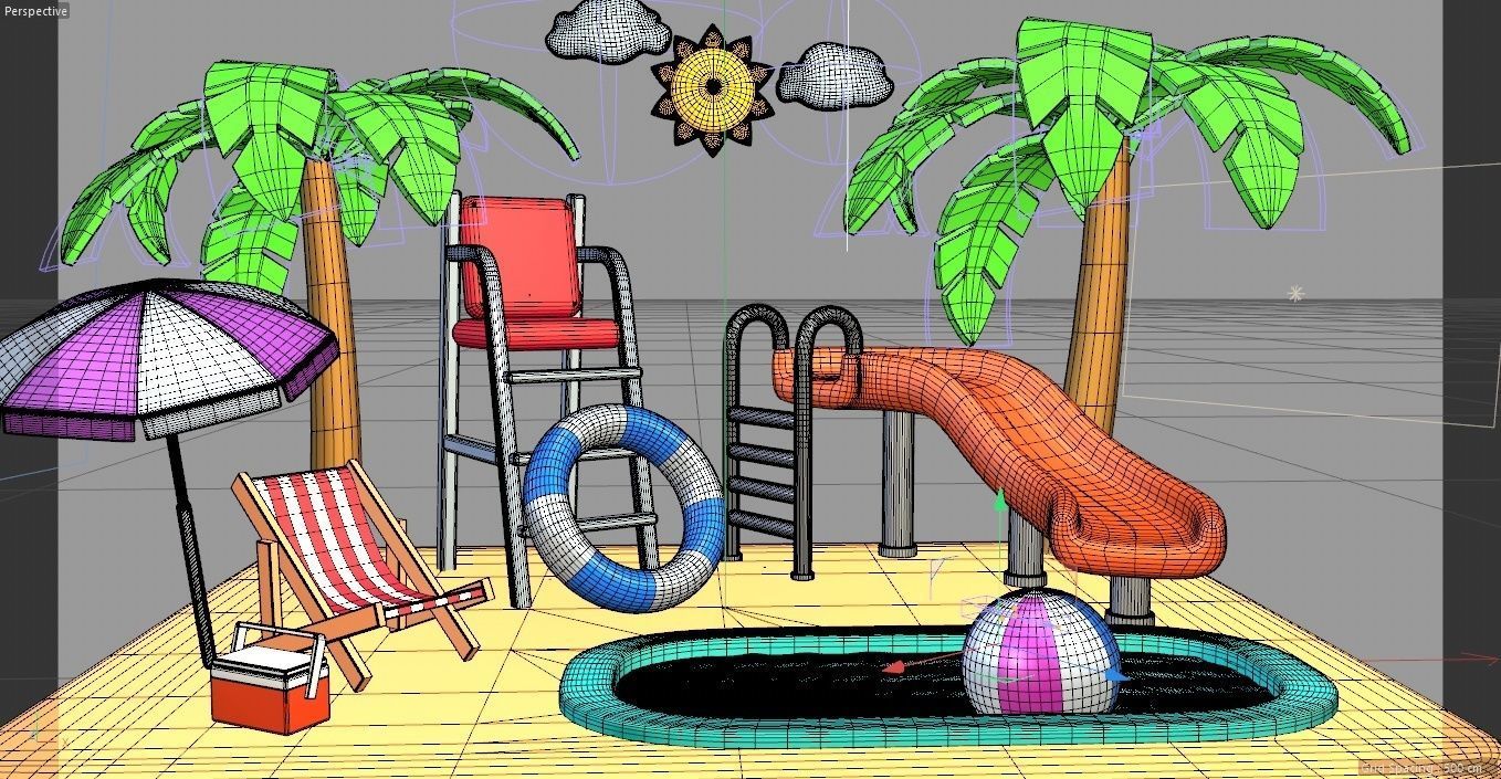 SUMMER MODEL SET MOTION GRAPHICS 3D model rigged | CGTrader