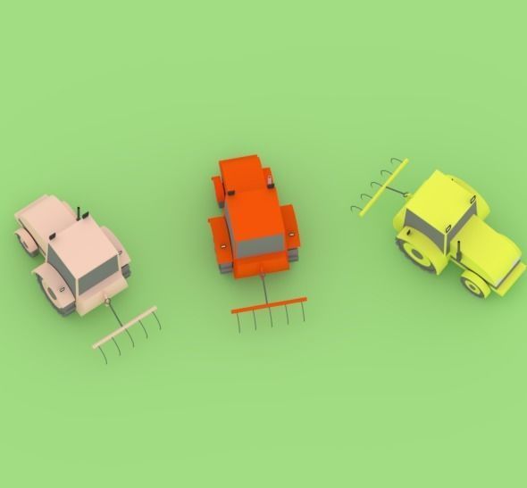 3D model Low Poly Tractor three farm tractors VR / AR / low-poly | CGTrader