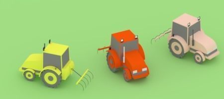 3D model Low Poly Tractor three farm tractors VR / AR / low-poly | CGTrader