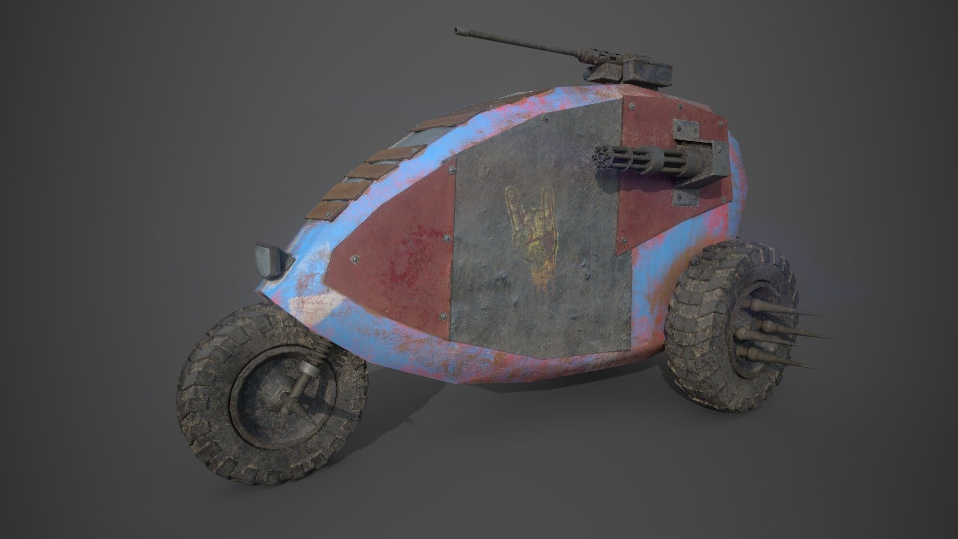 3D model Post apocalyptic electric monster tricycle VR / AR / low-poly ...