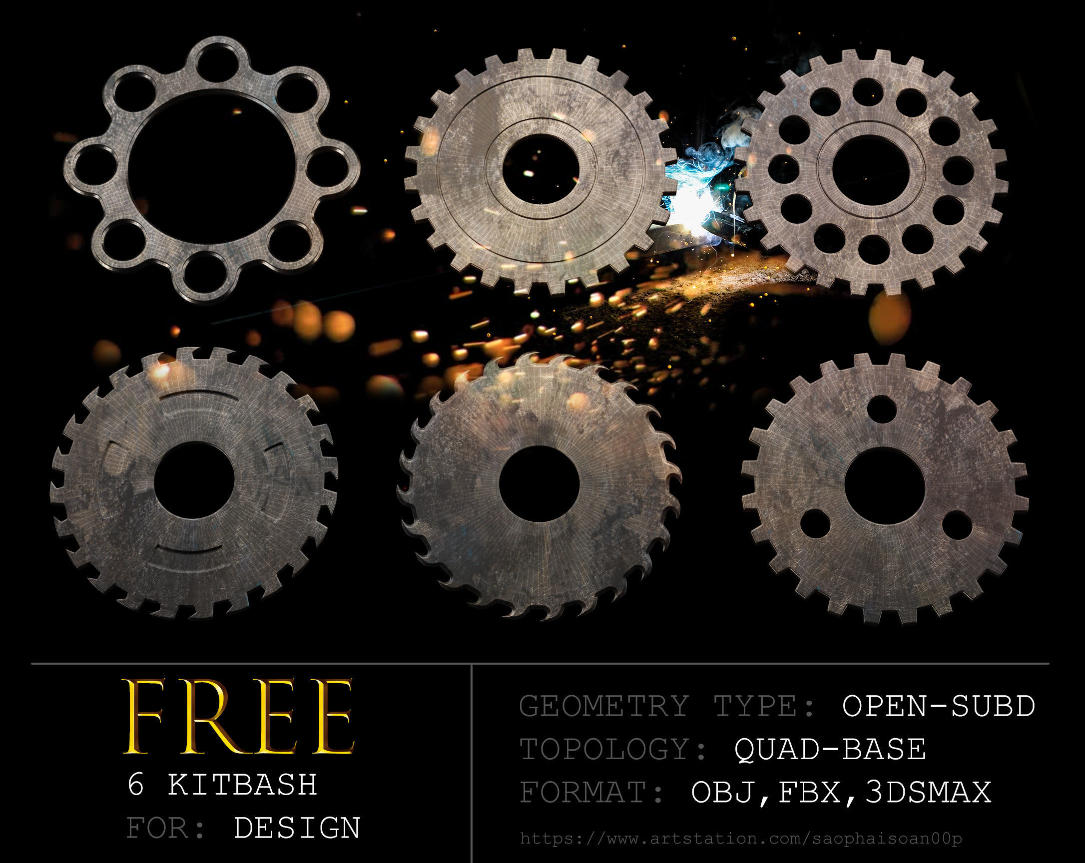 FREE KITBASH SET GEAR free 3D model 3D printable | CGTrader