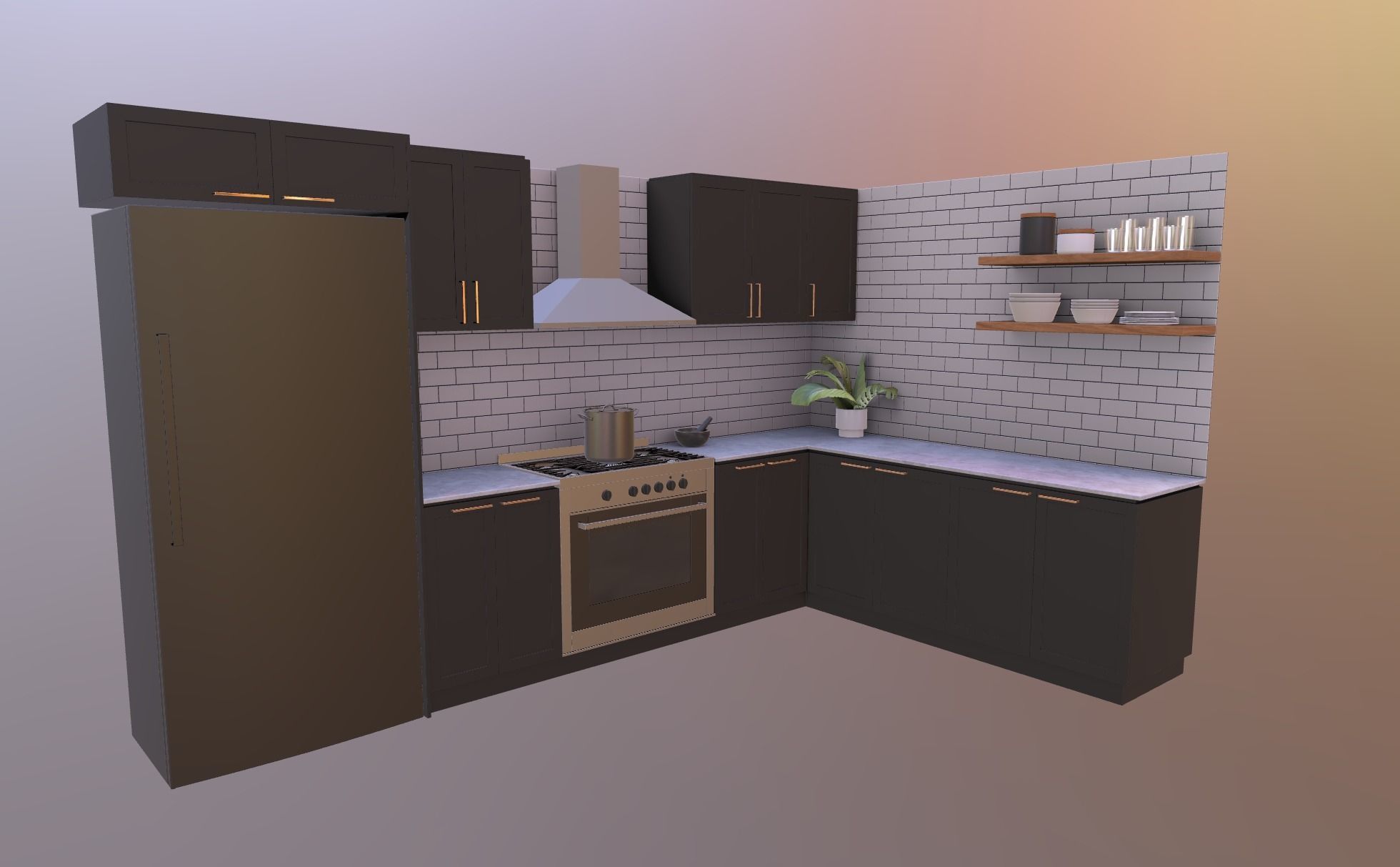 3D model Kitchen B - Subway Black and Gold VR / AR / low-poly | CGTrader