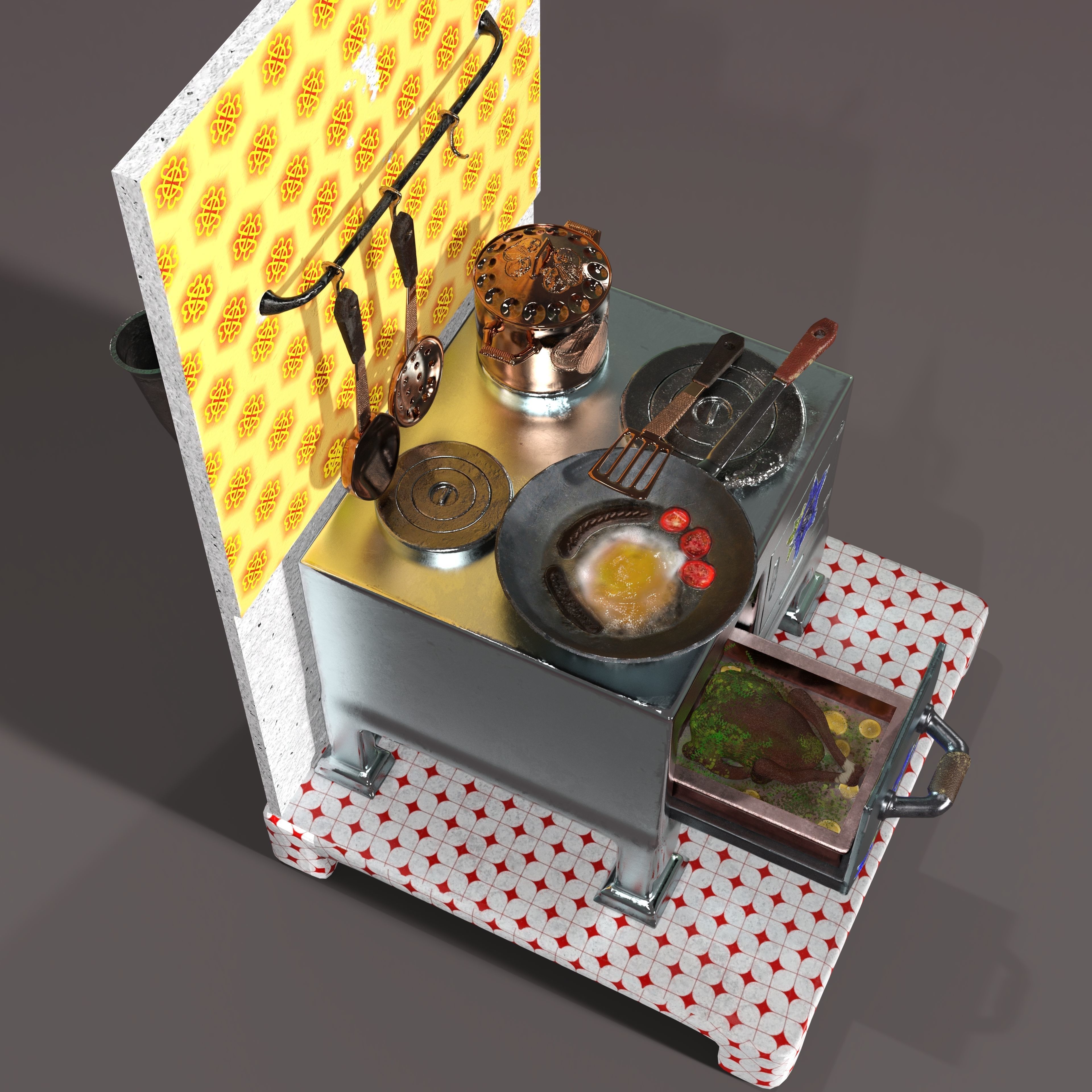 Toycooker toy stove with pots and pans 3D model | CGTrader