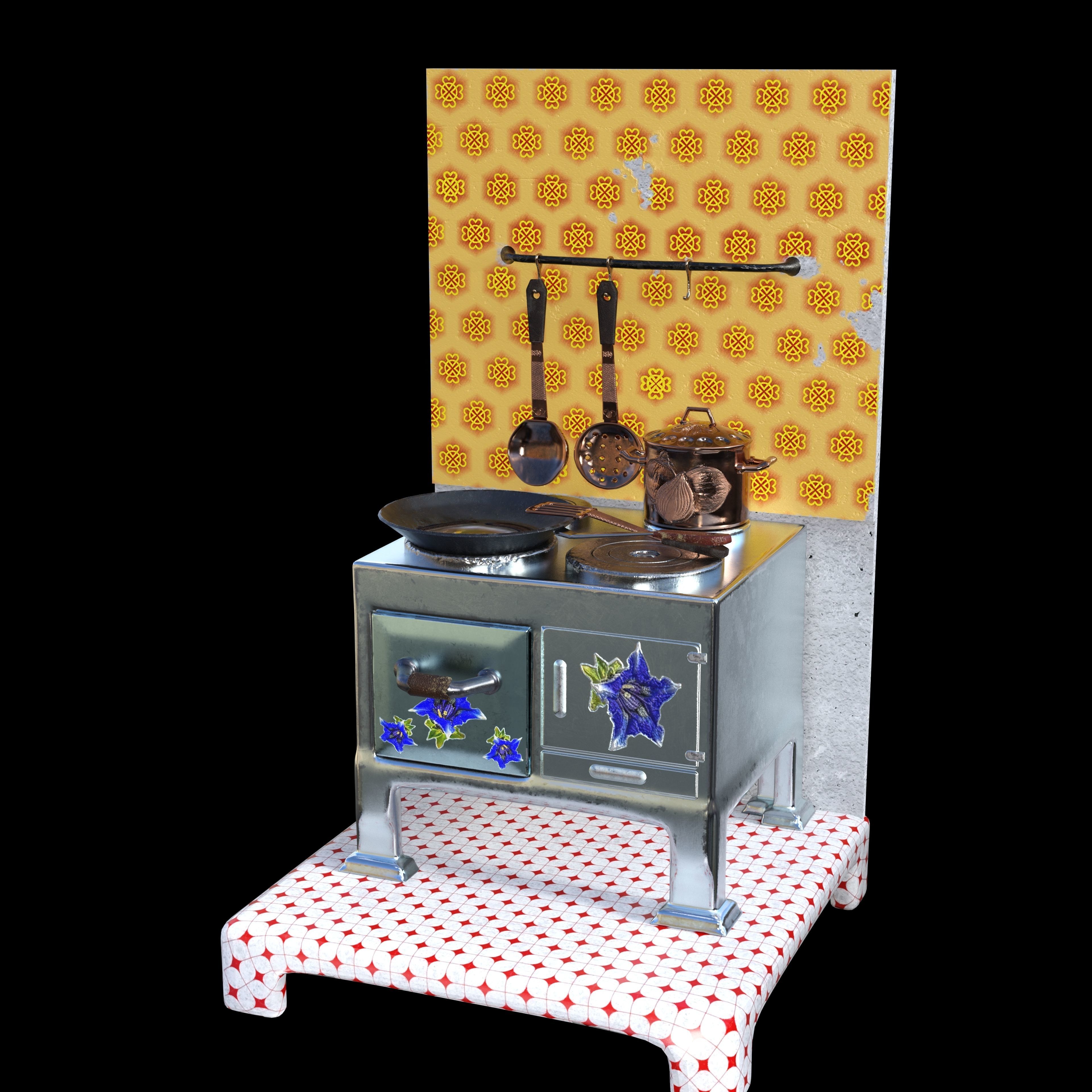 Toycooker toy stove with pots and pans 3D model | CGTrader