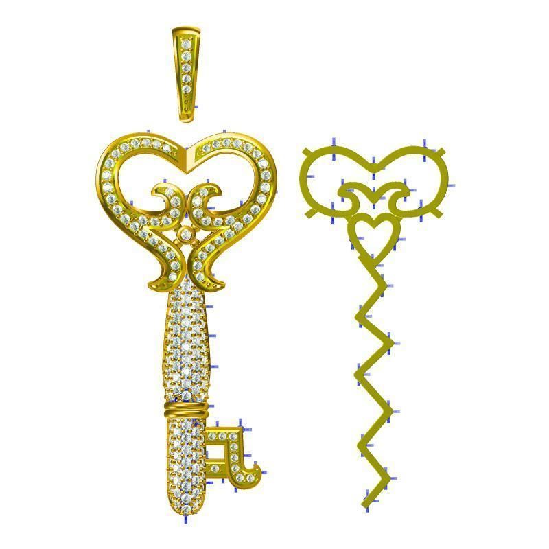 JCD Format Minimalist key shape pendant jewelcad 3D model 3D printable ...