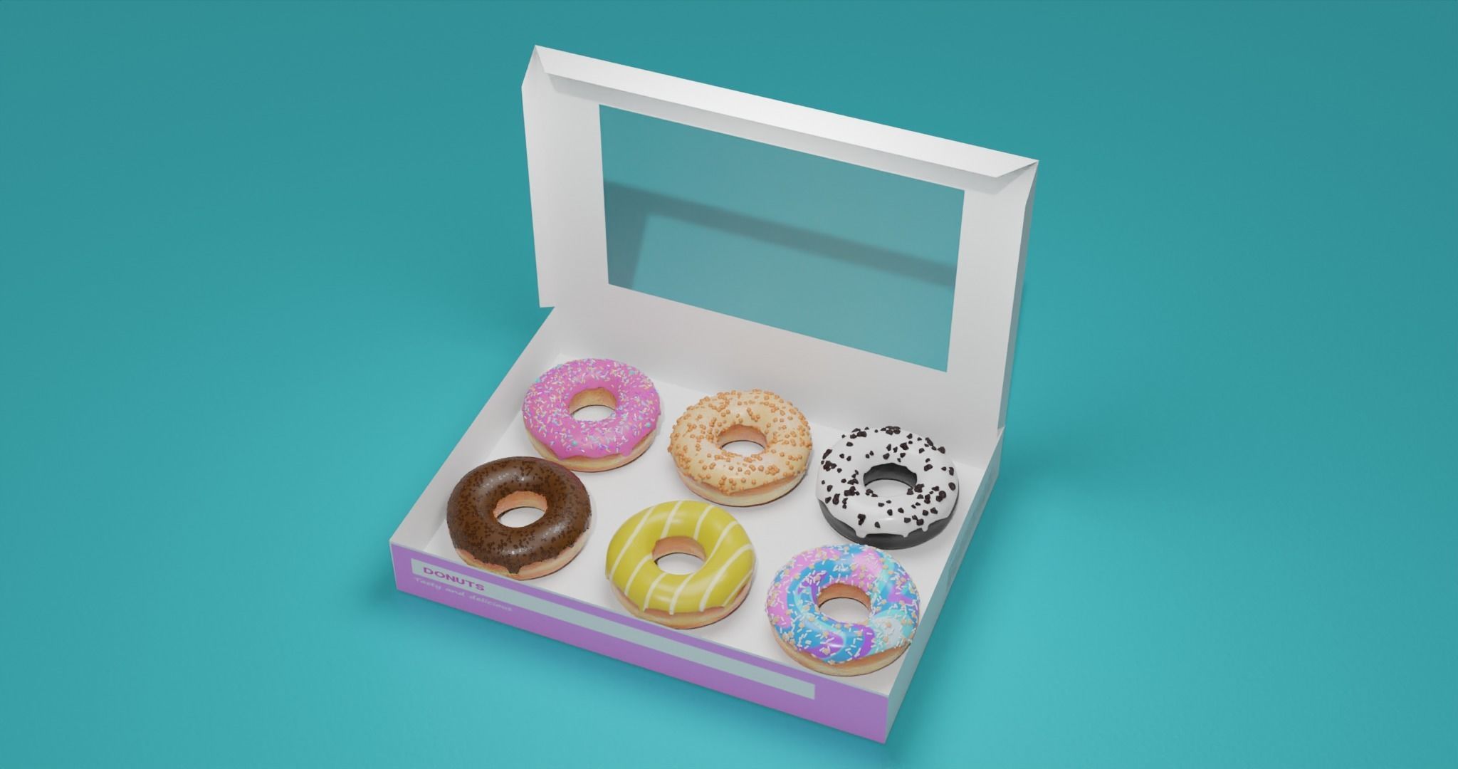 Donuts in a donut box 3D model | CGTrader