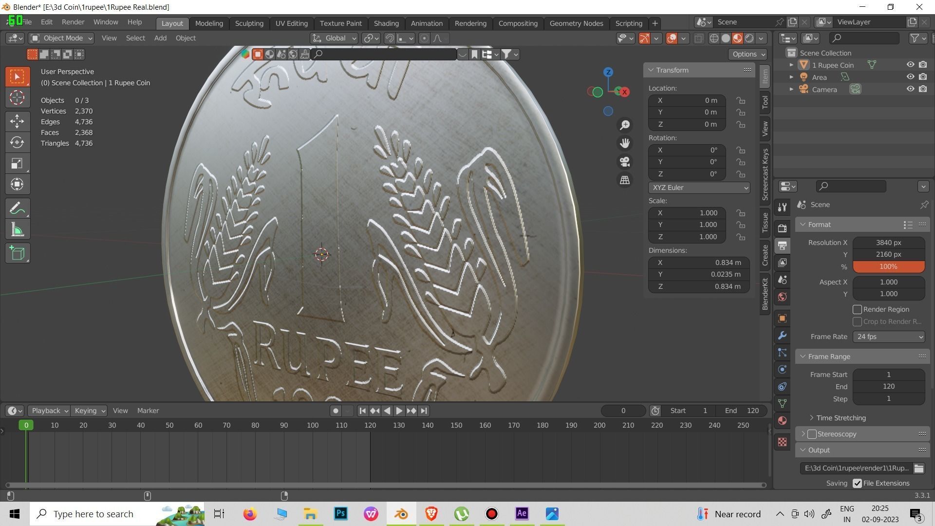 3D model Indian One Rupee Coin VR / AR / low-poly | CGTrader
