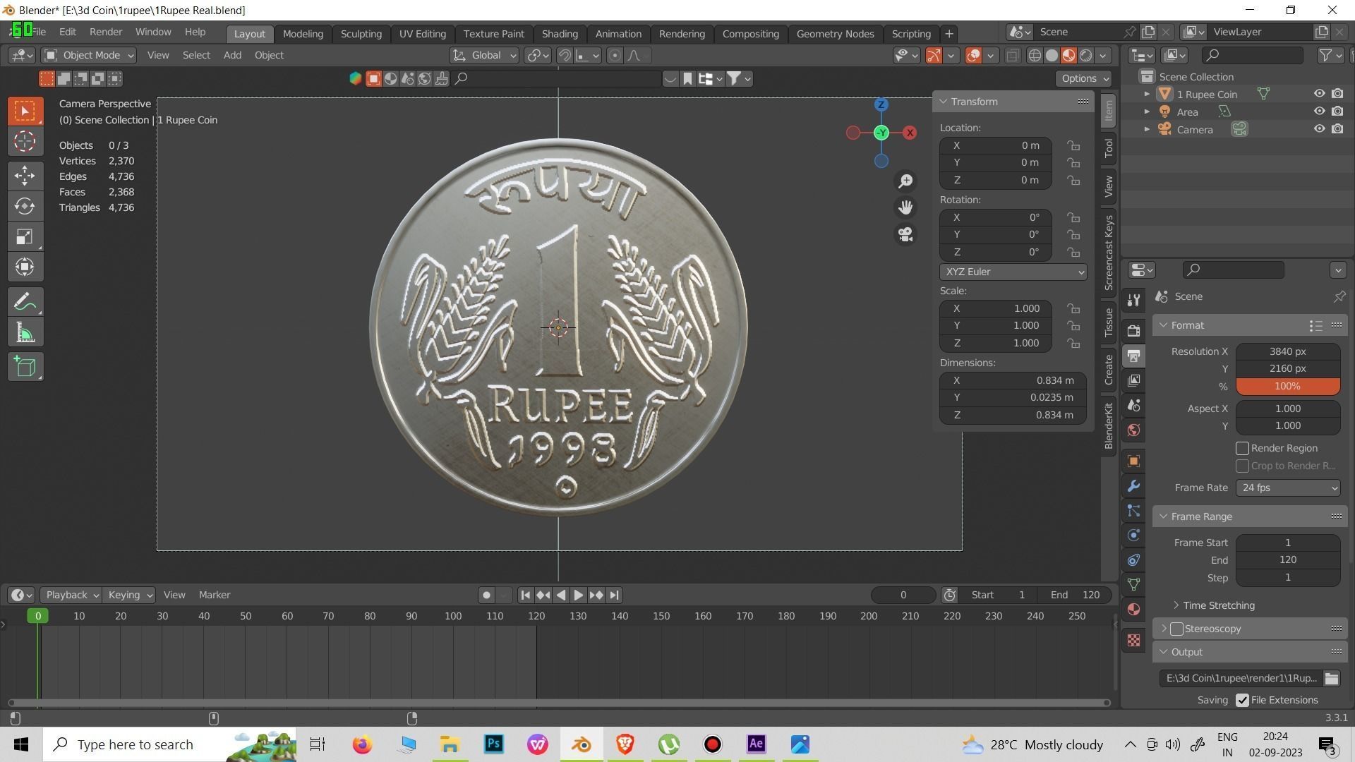 3D model Indian One Rupee Coin VR / AR / low-poly | CGTrader