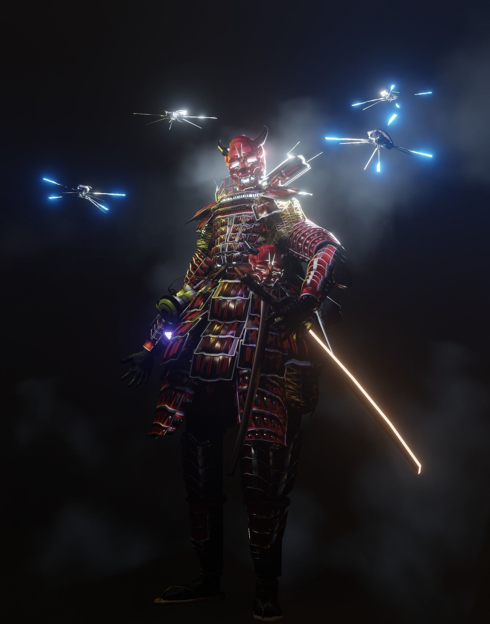 cyberpunk samurai 3D model rigged | CGTrader