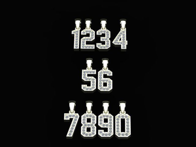 numbers pendant gold silver diamond lucky number STL 3D model | CGTrader