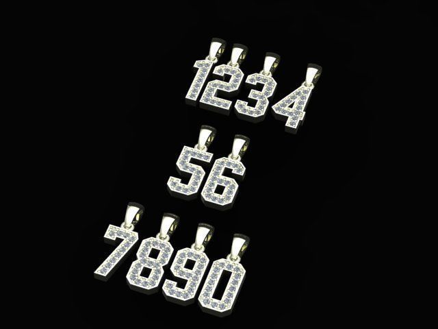 numbers pendant gold silver diamond lucky number STL 3D model | CGTrader