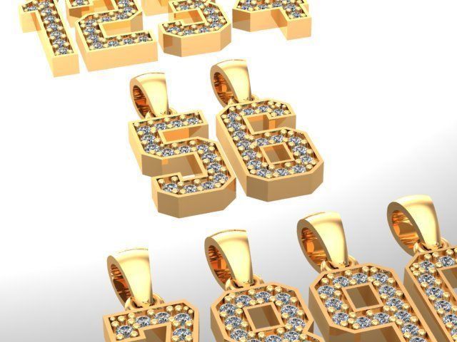 numbers pendant gold silver diamond lucky number STL 3D model | CGTrader