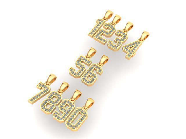 numbers pendant gold silver diamond lucky number STL 3D model | CGTrader