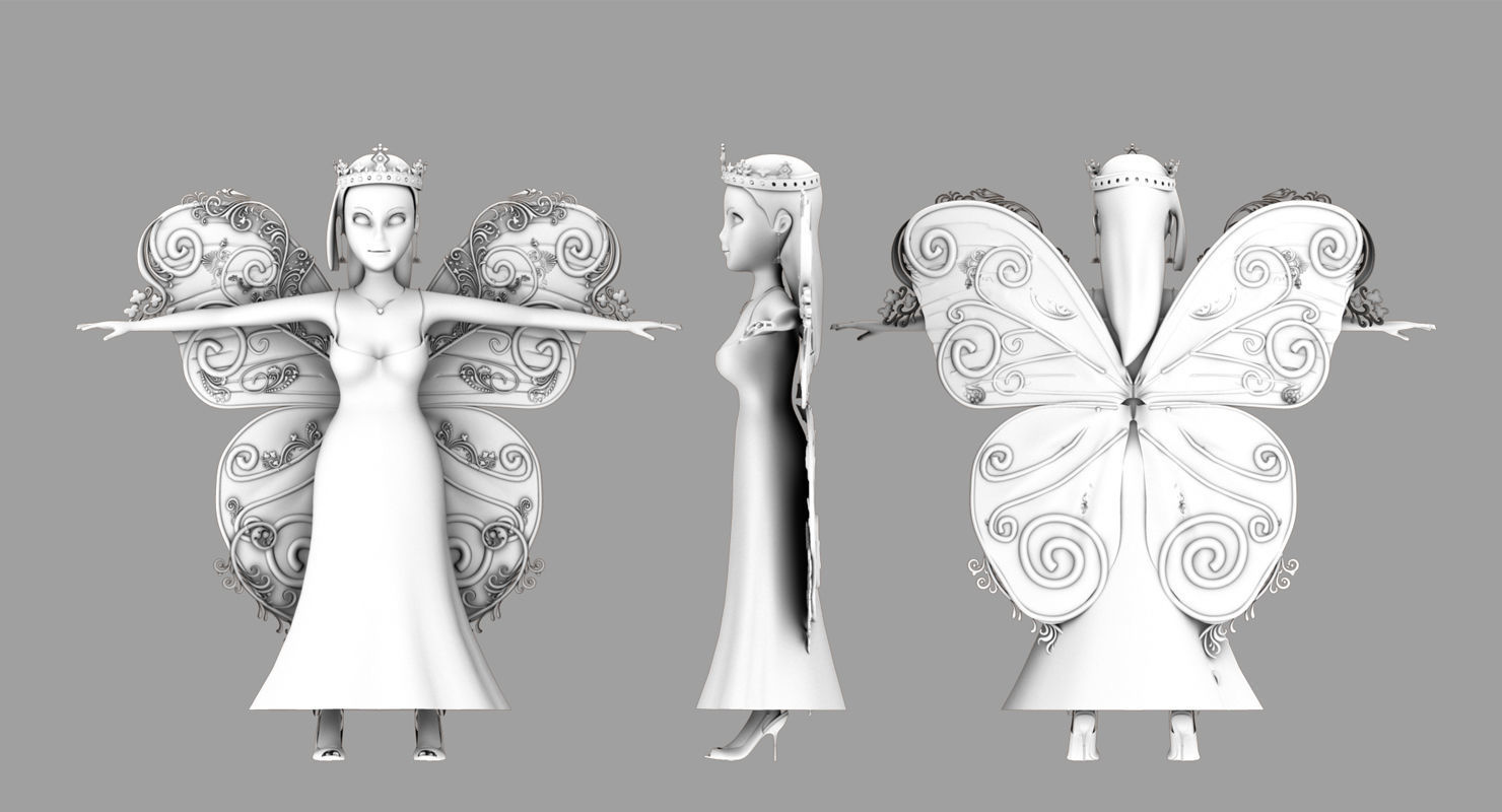 fairy 3d model in dress with wings 3D model | CGTrader