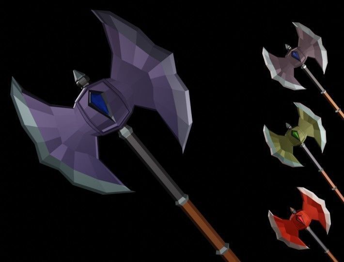 3D model Battle Axe Low Poly Game weapon Ice fire two handed great axe ...
