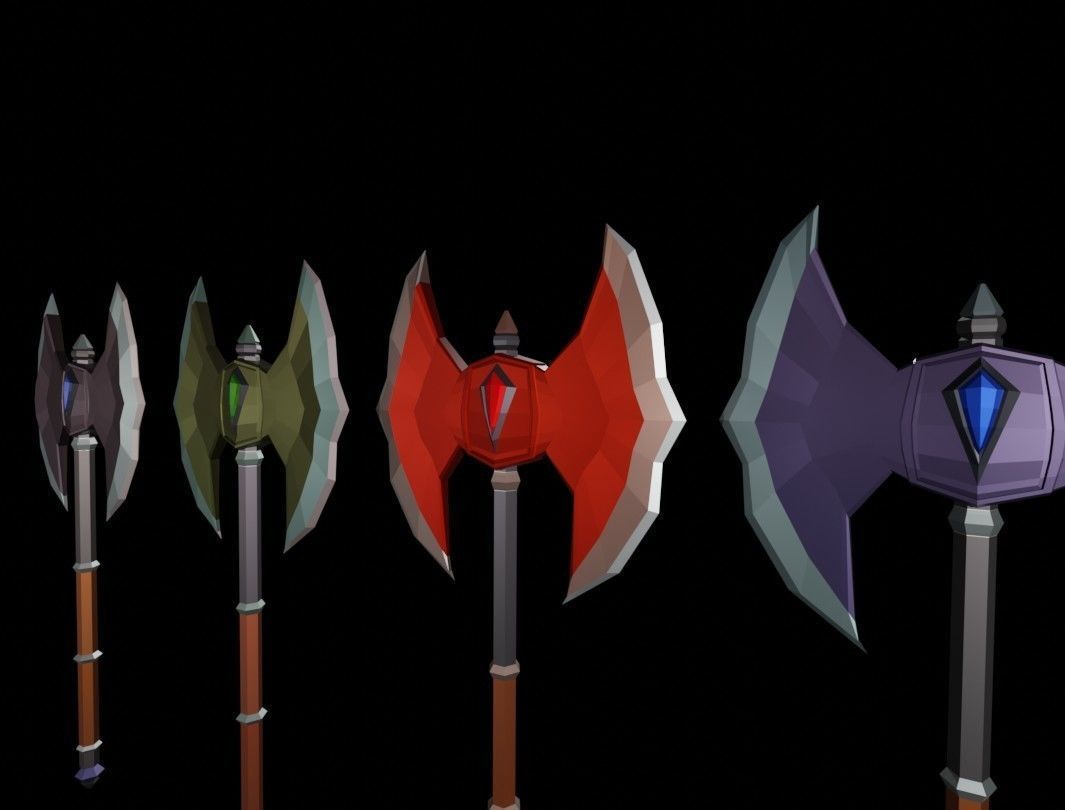 3D model Battle Axe Low Poly Game weapon Ice fire two handed great axe ...