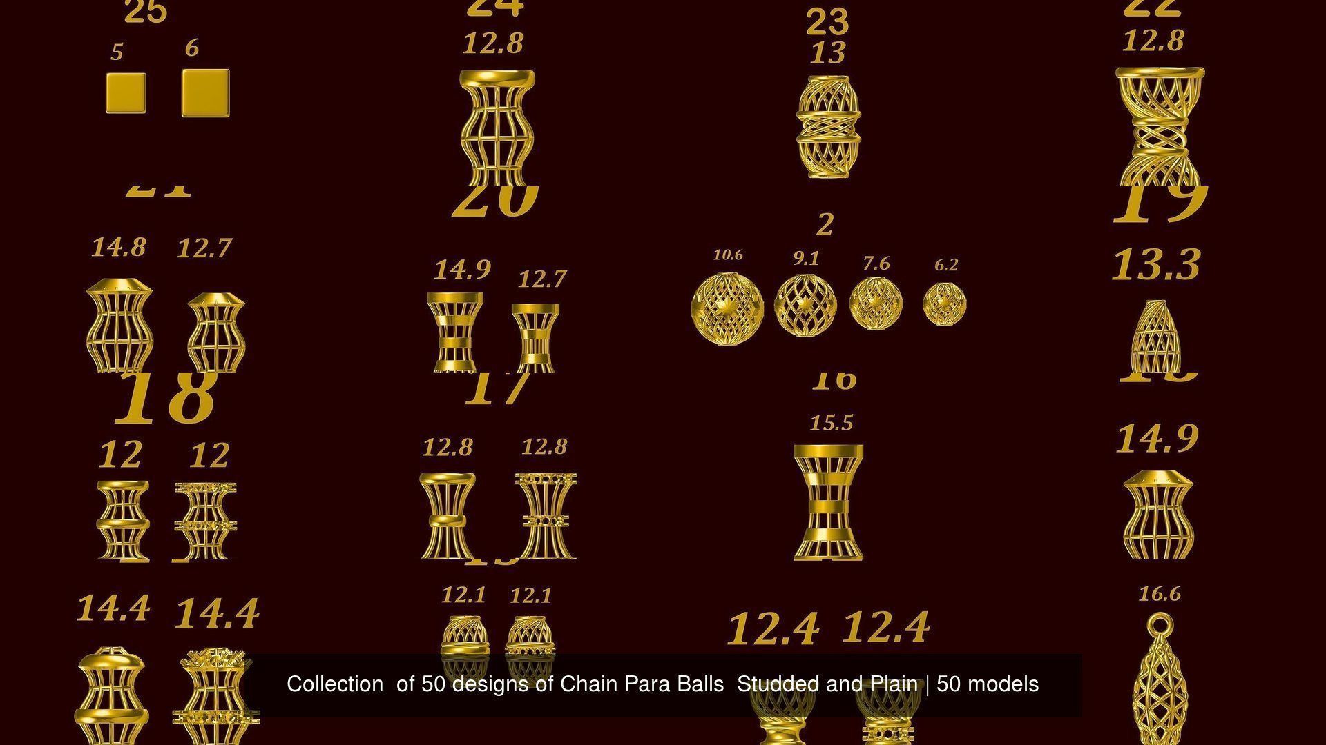 Collection of 50 designs of Chain Para Balls Studded and Plain | CGTrader