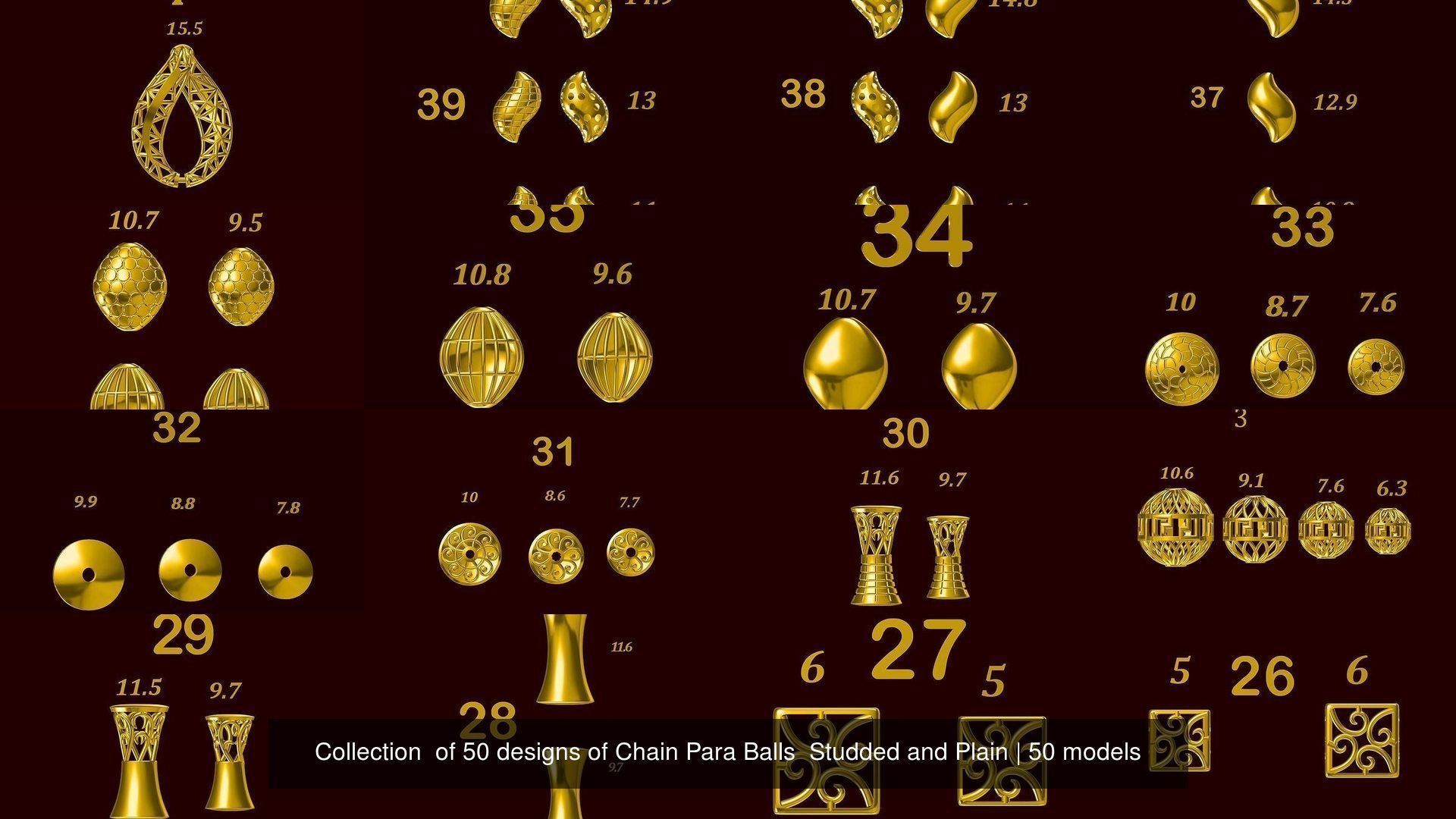 Collection of 50 designs of Chain Para Balls Studded and Plain | CGTrader