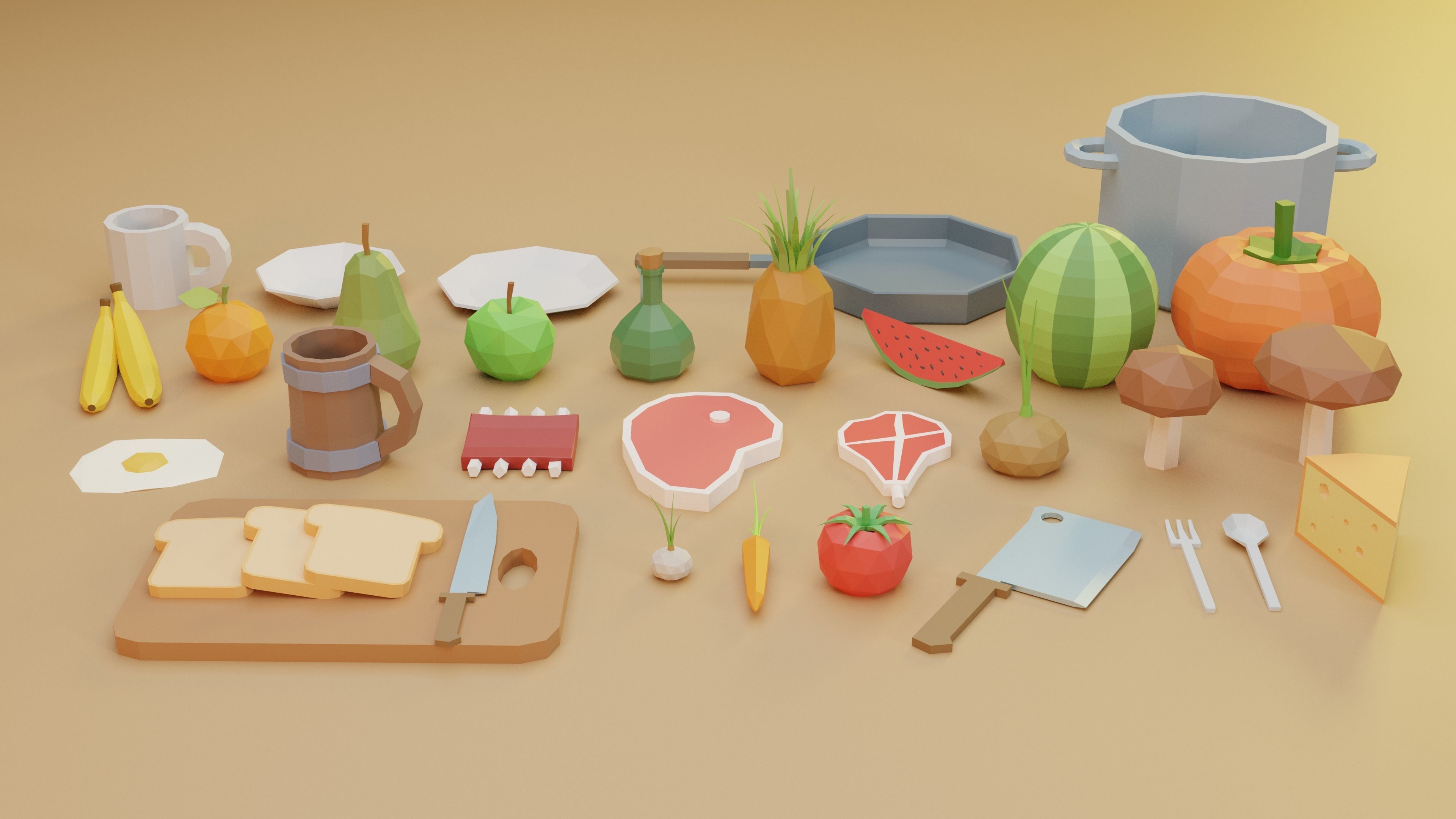 3D model Low Poly Food - Fruits and Vegetables Collection VR / AR / low ...
