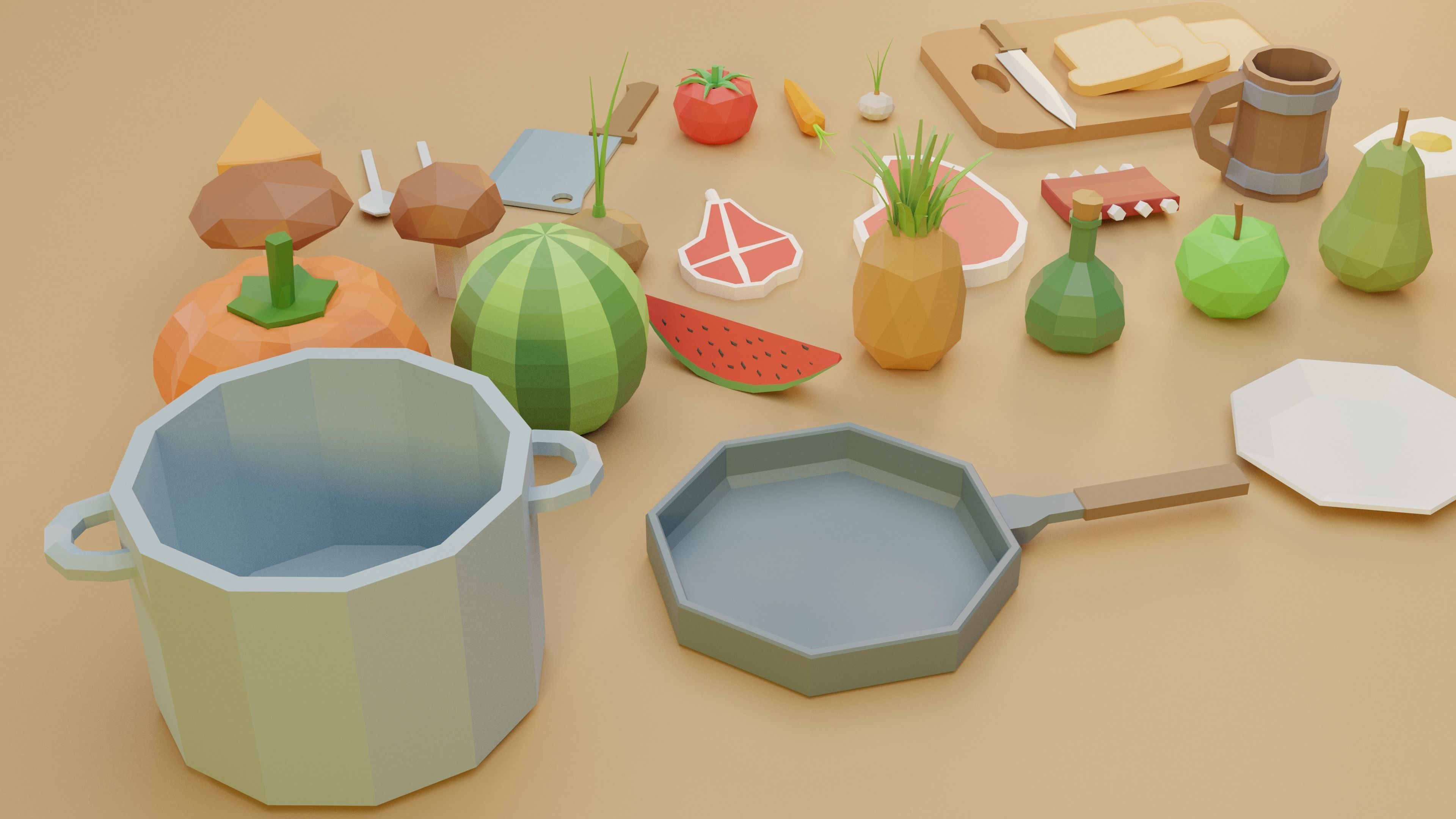 3D model Low Poly Food - Fruits and Vegetables Collection VR / AR / low ...