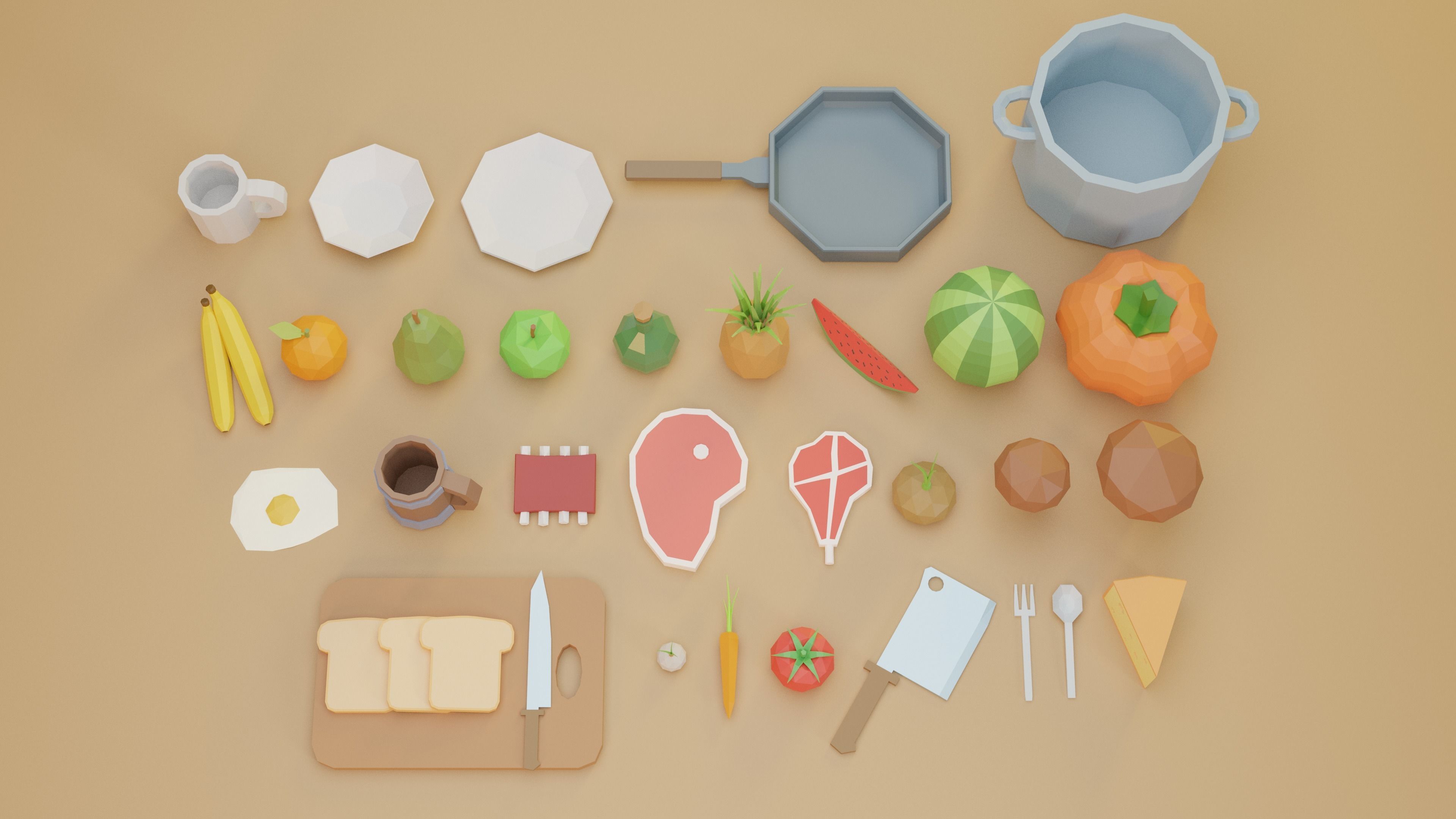 3D model Low Poly Food - Fruits and Vegetables Collection VR / AR / low ...