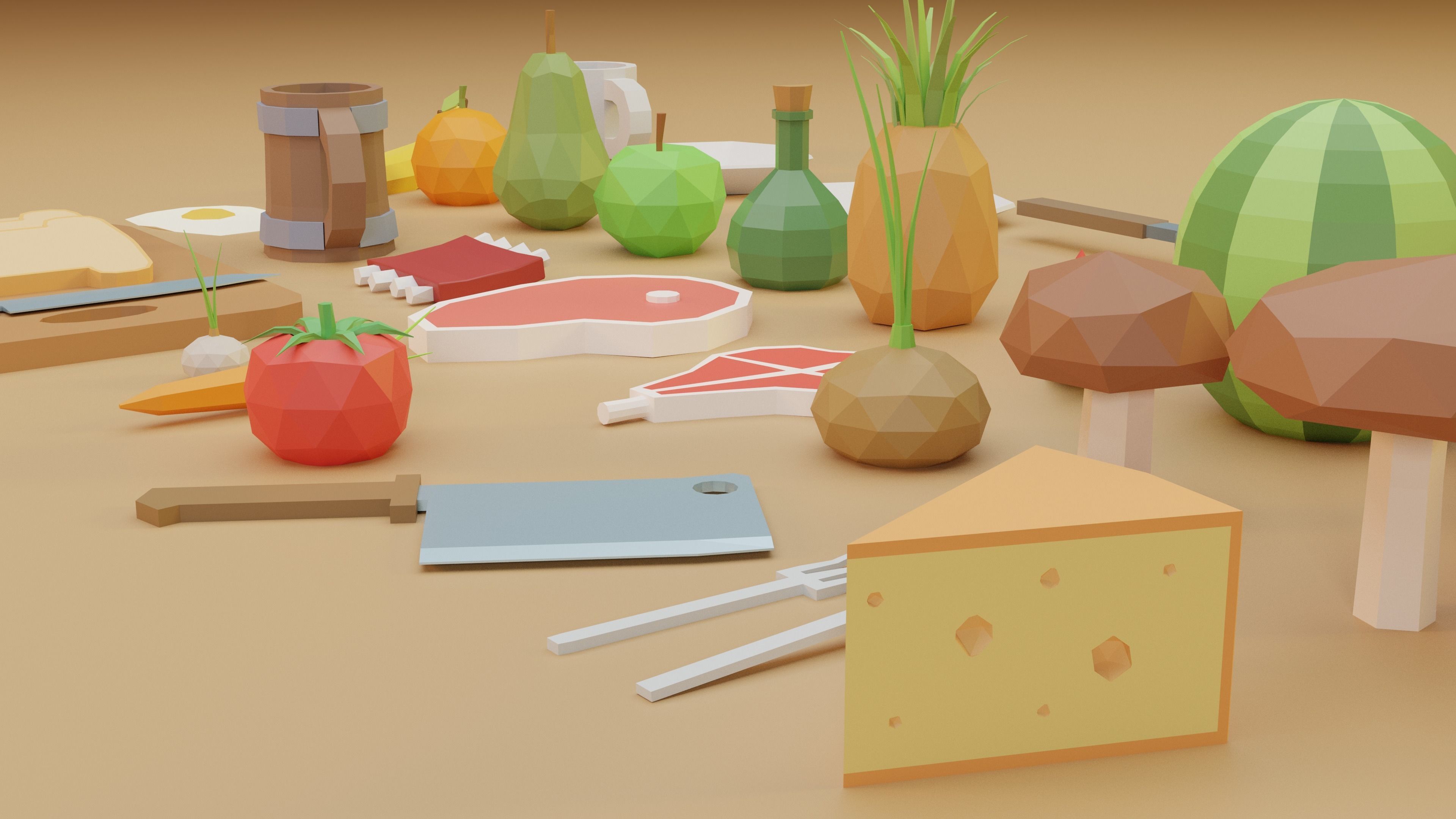 3D model Low Poly Food - Fruits and Vegetables Collection VR / AR / low ...