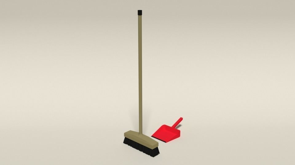 3D model Low Poly Cartoon Broom and Dustpan VR / AR / low-poly | CGTrader