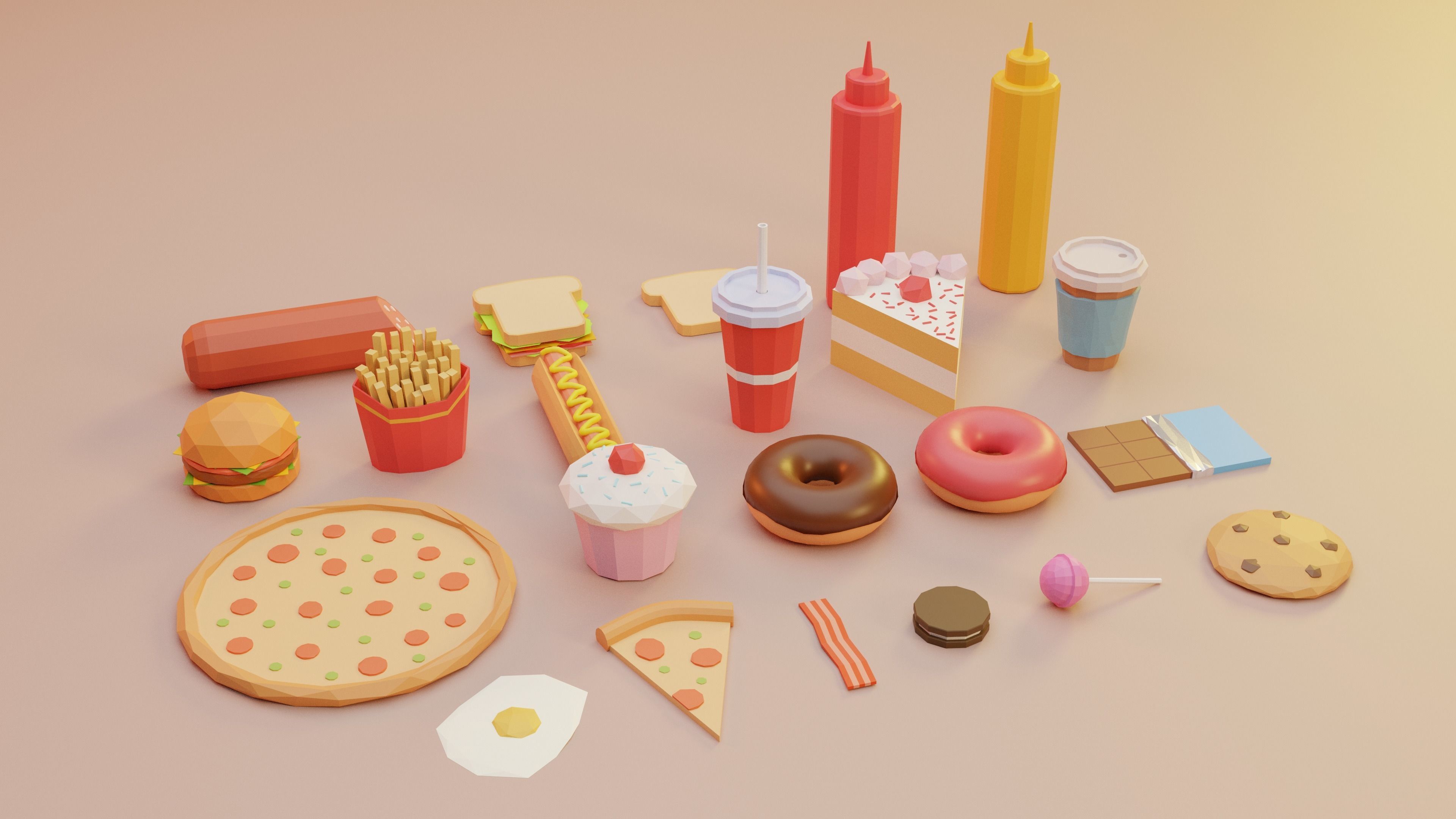 3D model Low Poly 3D Food pack with Fast Food VR / AR / low-poly | CGTrader