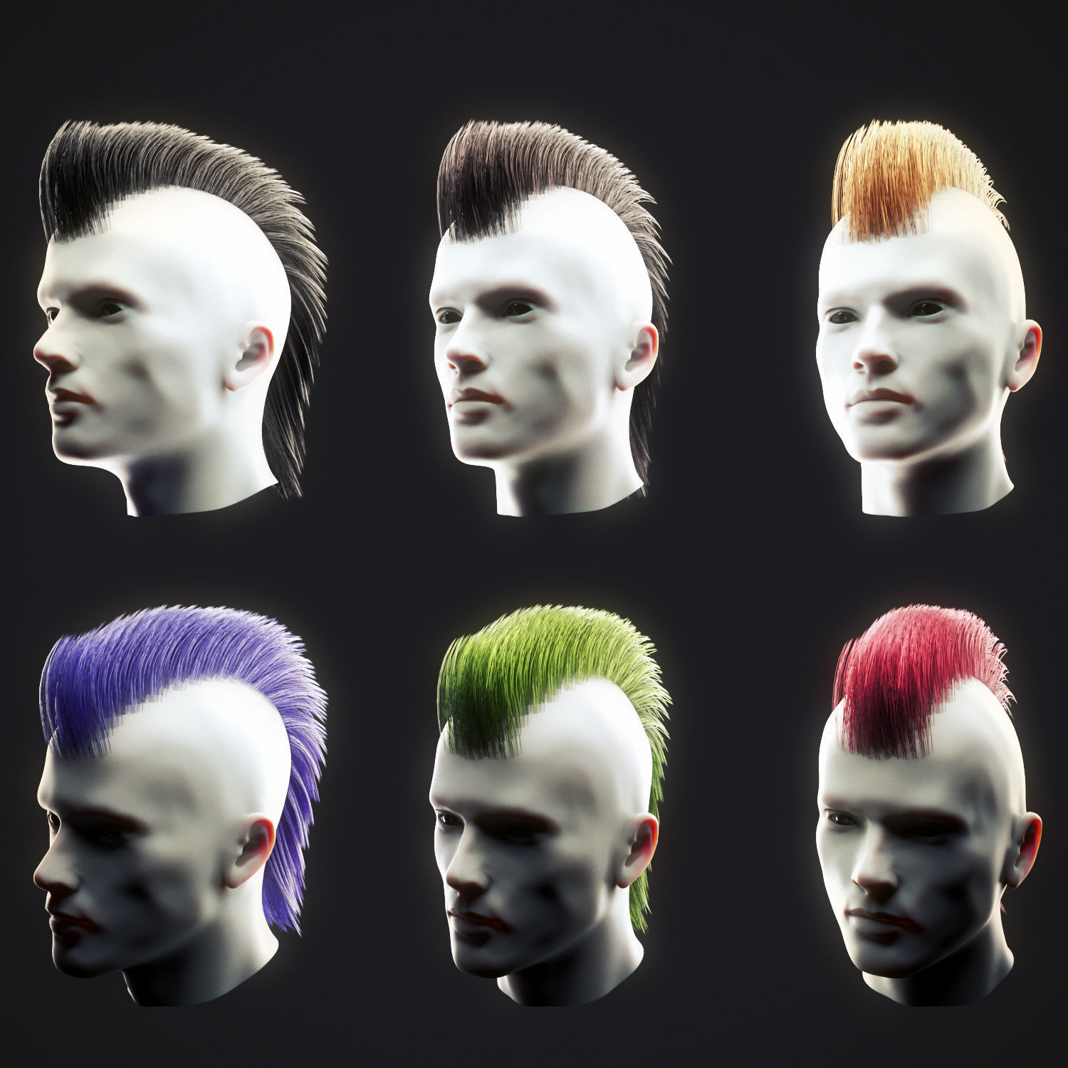 3D model Punk Hairstyle Low Poly 3 VR / AR / low-poly | CGTrader