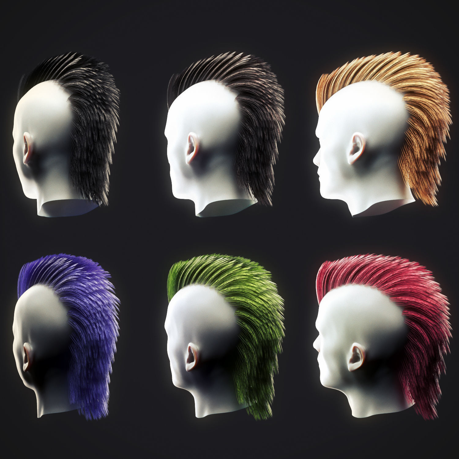 3D model Punk Hairstyle Low Poly 3 VR / AR / low-poly | CGTrader