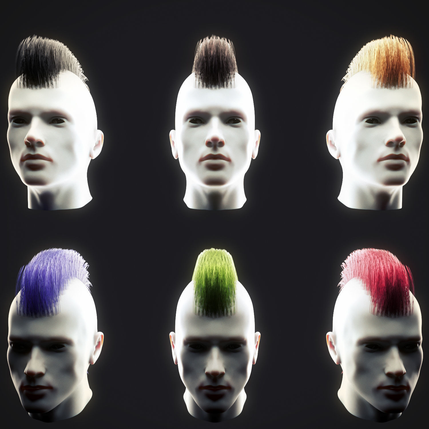3D model Punk Hairstyle Low Poly 3 VR / AR / low-poly | CGTrader