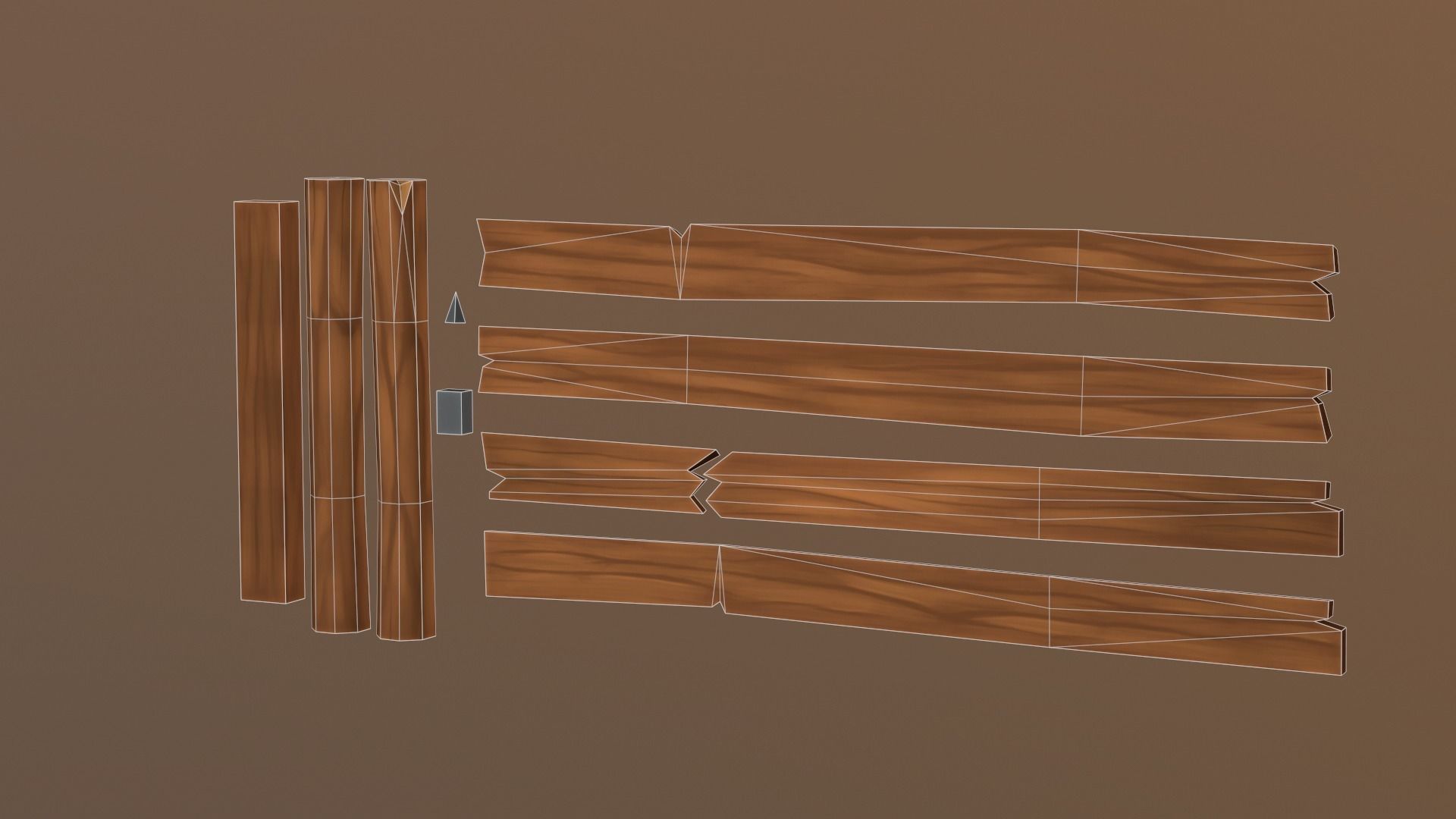 3D model Low-poly Fence and gate with handpainted textures VR / AR ...