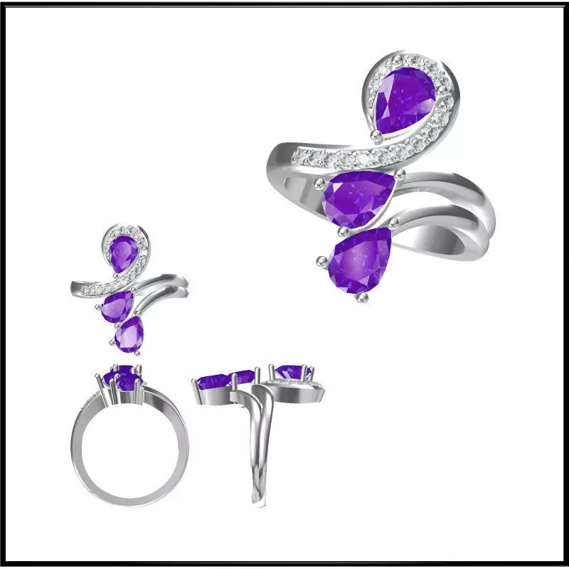 JCD Format Unique Color stone rings cad cam jewelry design 3D model 3D ...