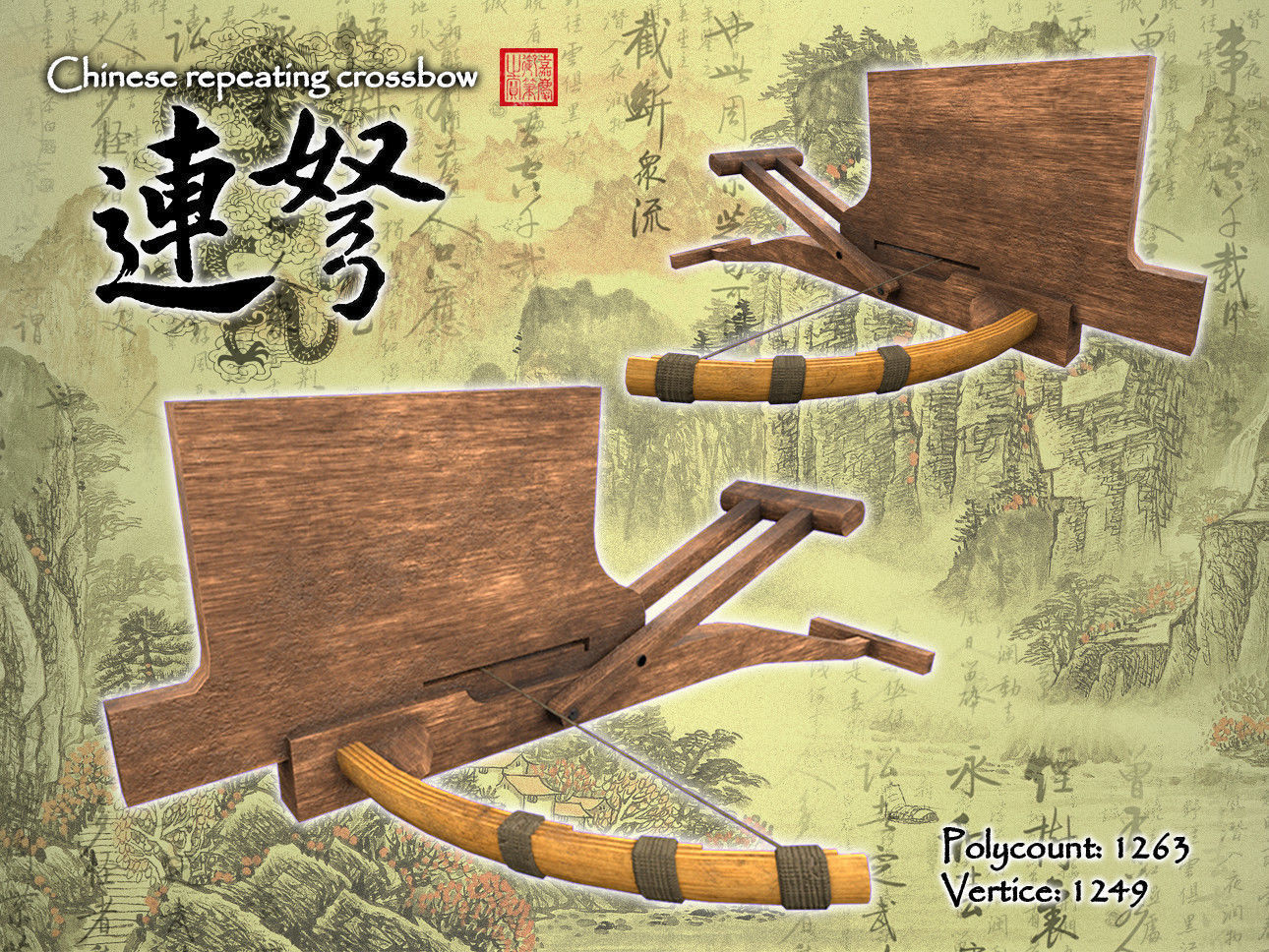 Chu Ko Nu - Chinese Repeating Crossbow 3D model | CGTrader