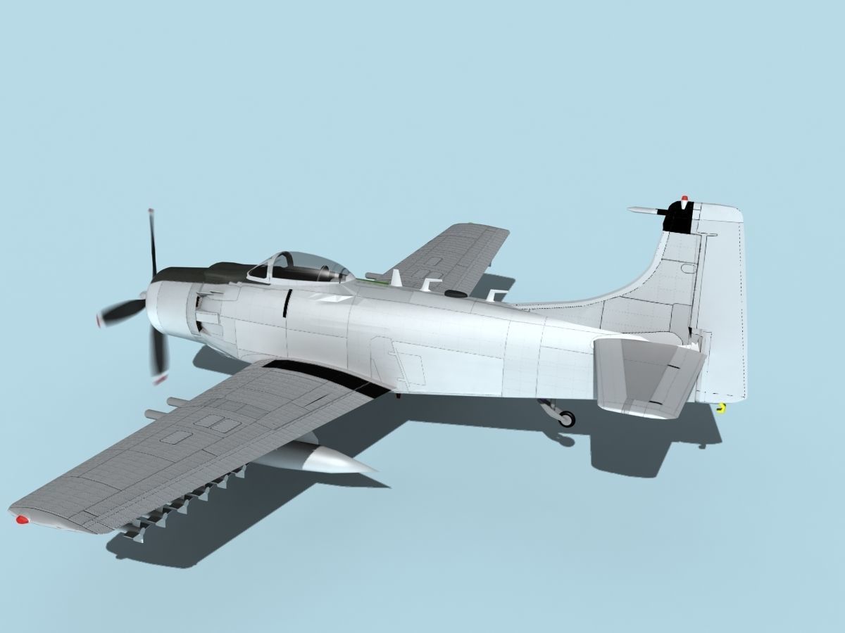Douglas A-1H Skyraider Bare Metal 3D model animated rigged | CGTrader